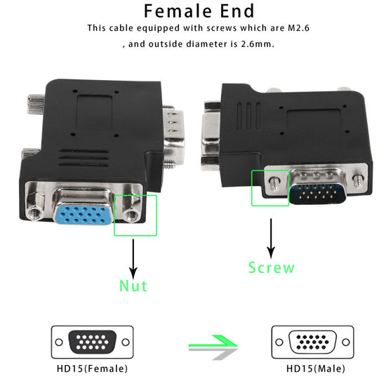GetUSCart- QIANRENON 90 Degree Angle VGA Male to VGA Female Adapter DB15 Male to Female Right ...