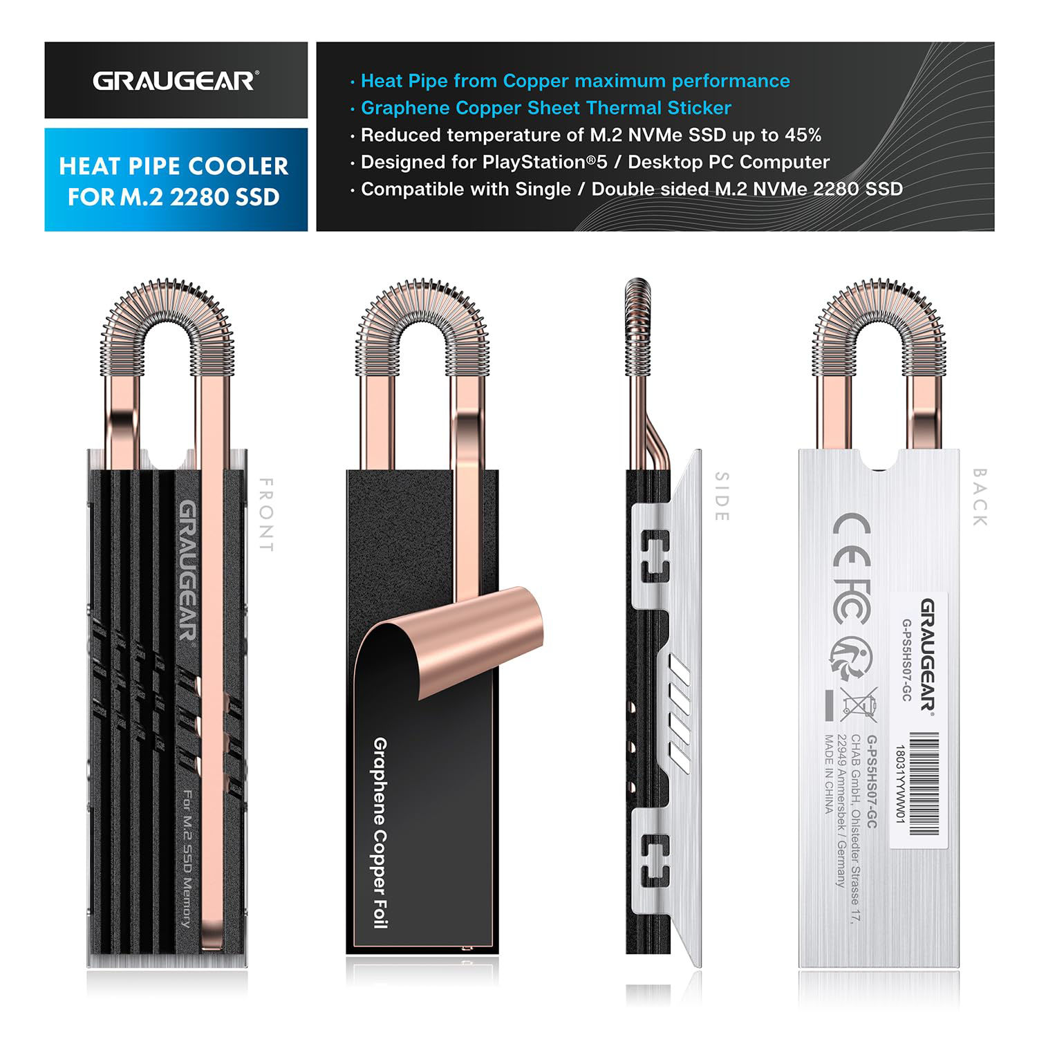 GetUSCart- GRAUGEAR Heat Pipe Cooler for M.2 SSD Memory Extension, M.2 ...