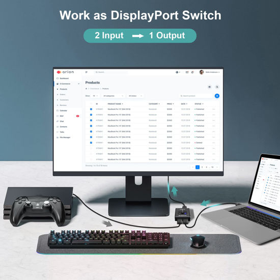 GetUSCart- DisplayPort Switch 2 in 1 Out or DisplayPort Splitter 1 in 2 ...