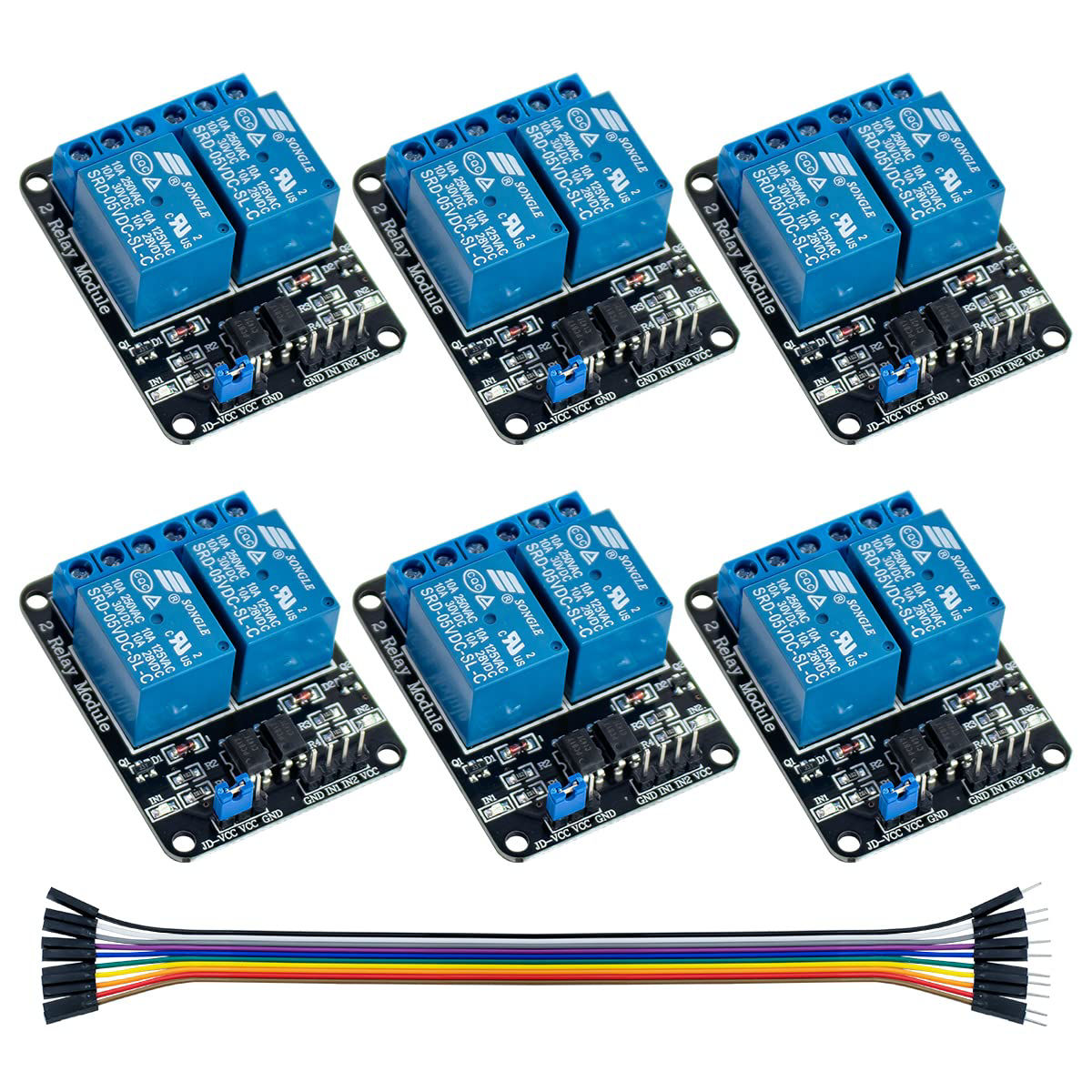 GetUSCart- Hosyond 6Pack 2 Channel DC 5V Relay Module with Optocoupler ...