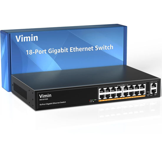 GetUSCart- 16-Port Gigabit Ethernet Switch with 2 Uplink 1000Mbps Ports, VIMIN 18-Port Unmanaged ...