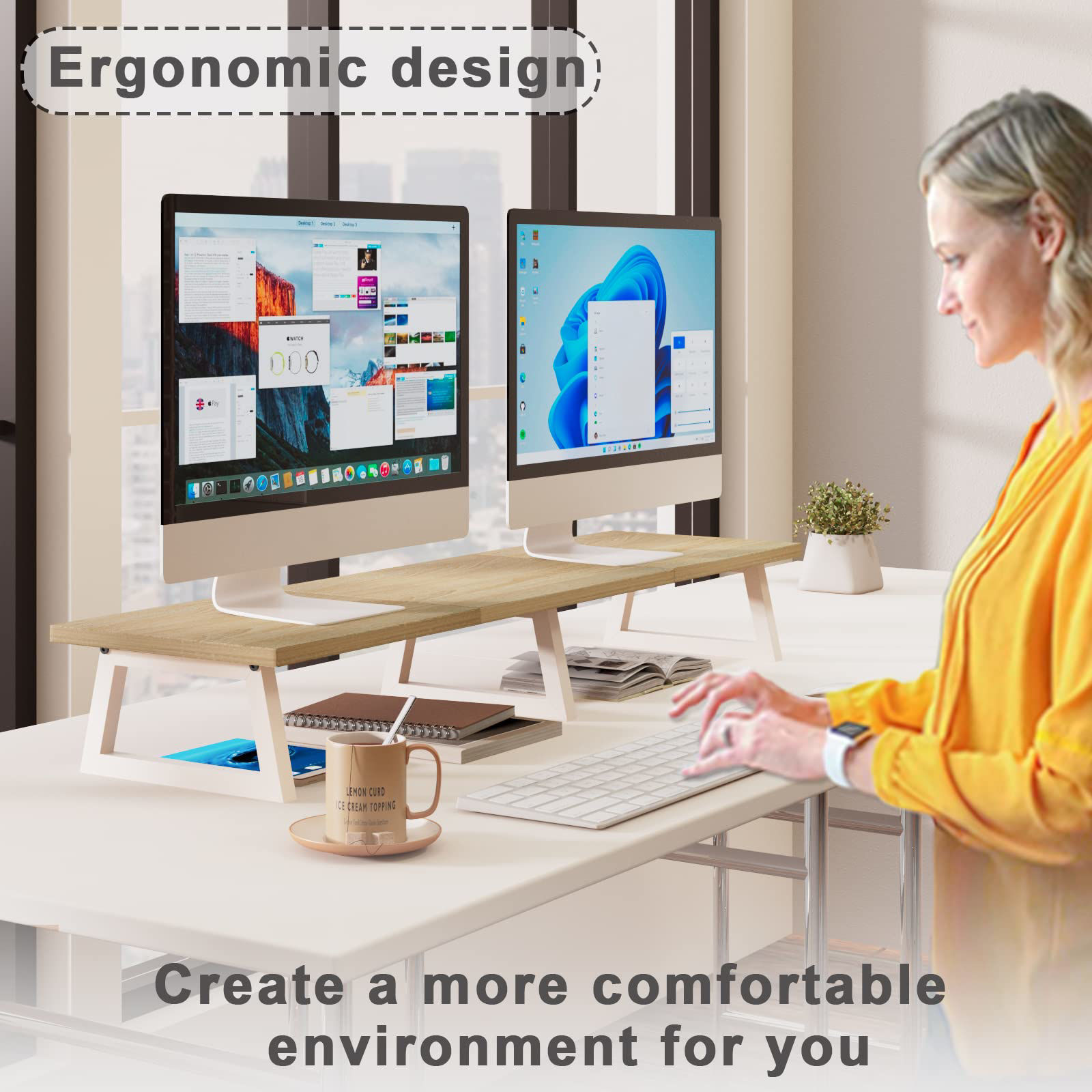 GetUSCart- TEAMIX 42 inch Large Dual Monitor Riser, Extra Long Monitor ...