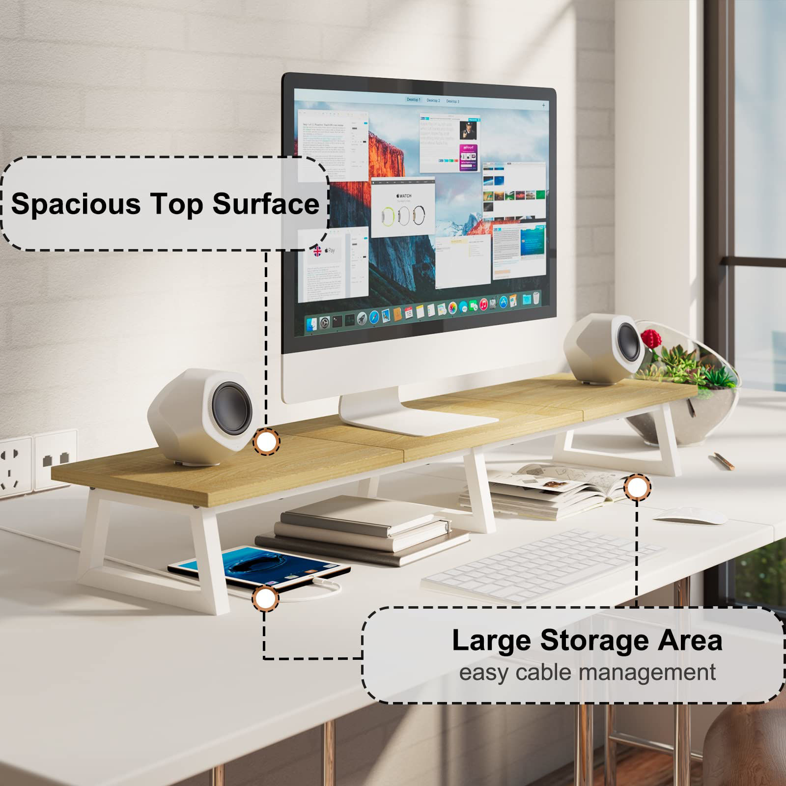 GetUSCart- TEAMIX 42 inch Large Dual Monitor Riser, Extra Long Monitor ...