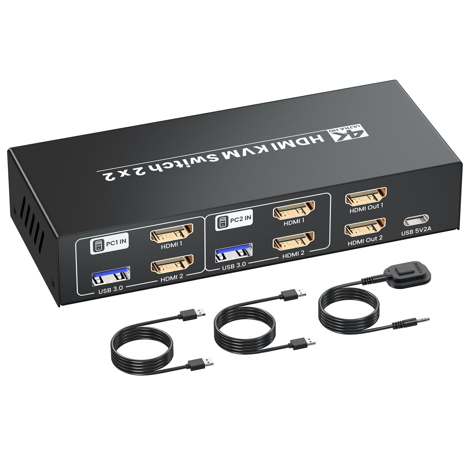 GetUSCart- HDMI KVM Switch 2 Minitors 2 Computers, USB 3.0 4K@60Hz Dual ...