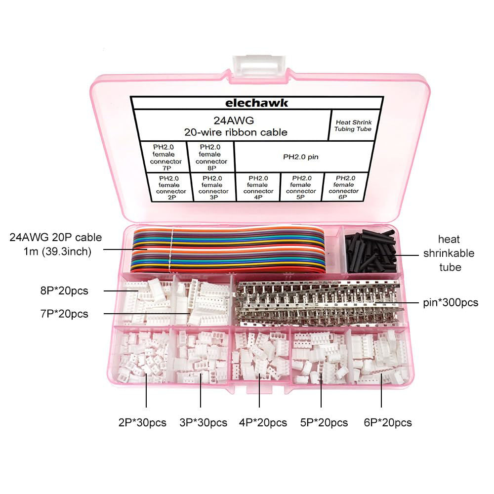 GetUSCart- JST PH 2.0 Connectors Pin Header and Ribbon Cable Wire Kit 2.0mm Pitch JST PH - 2/3/4 ...