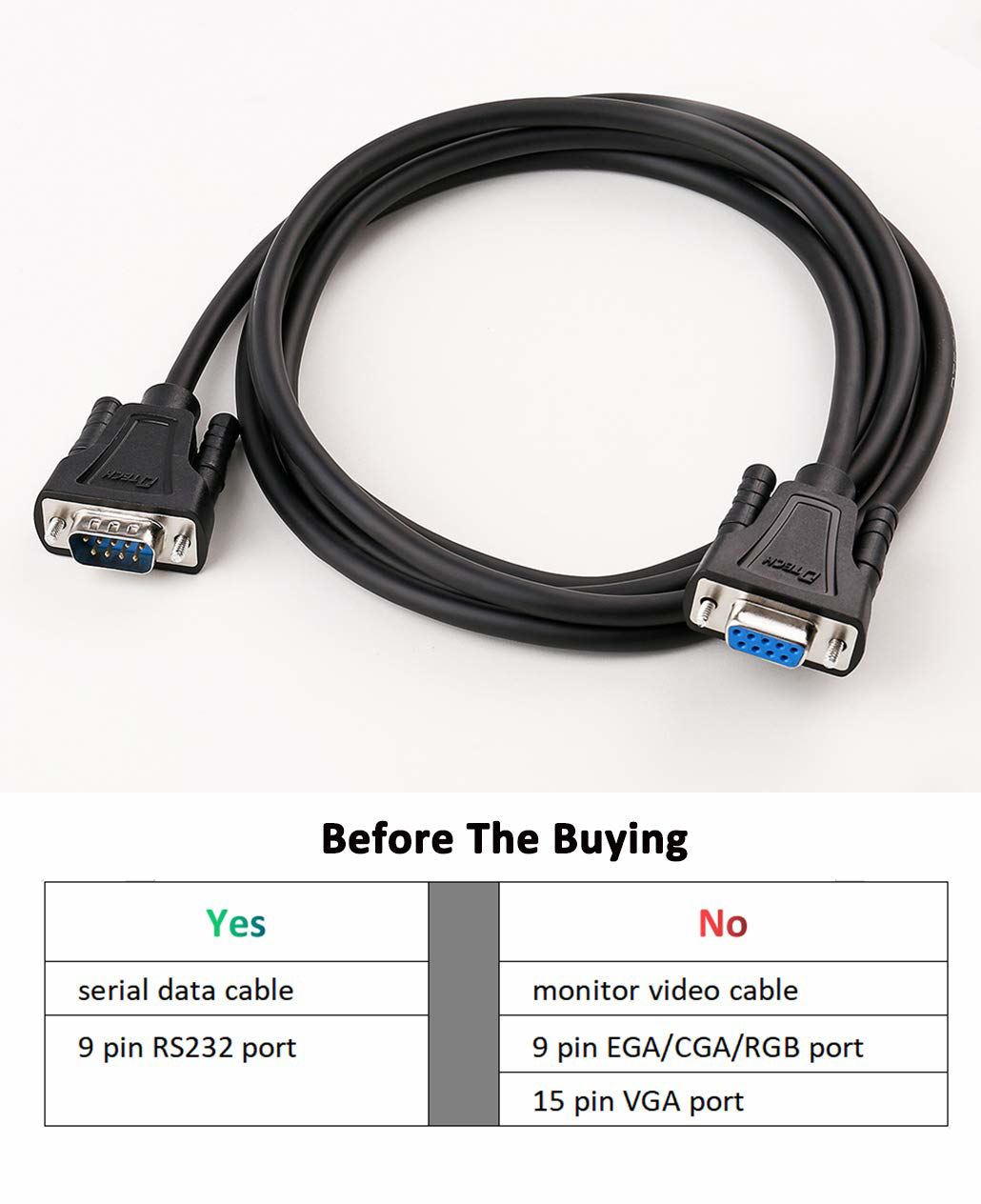 GetUSCart- DTech DB9 RS232 Serial Cable Male to Female Extension Null ...