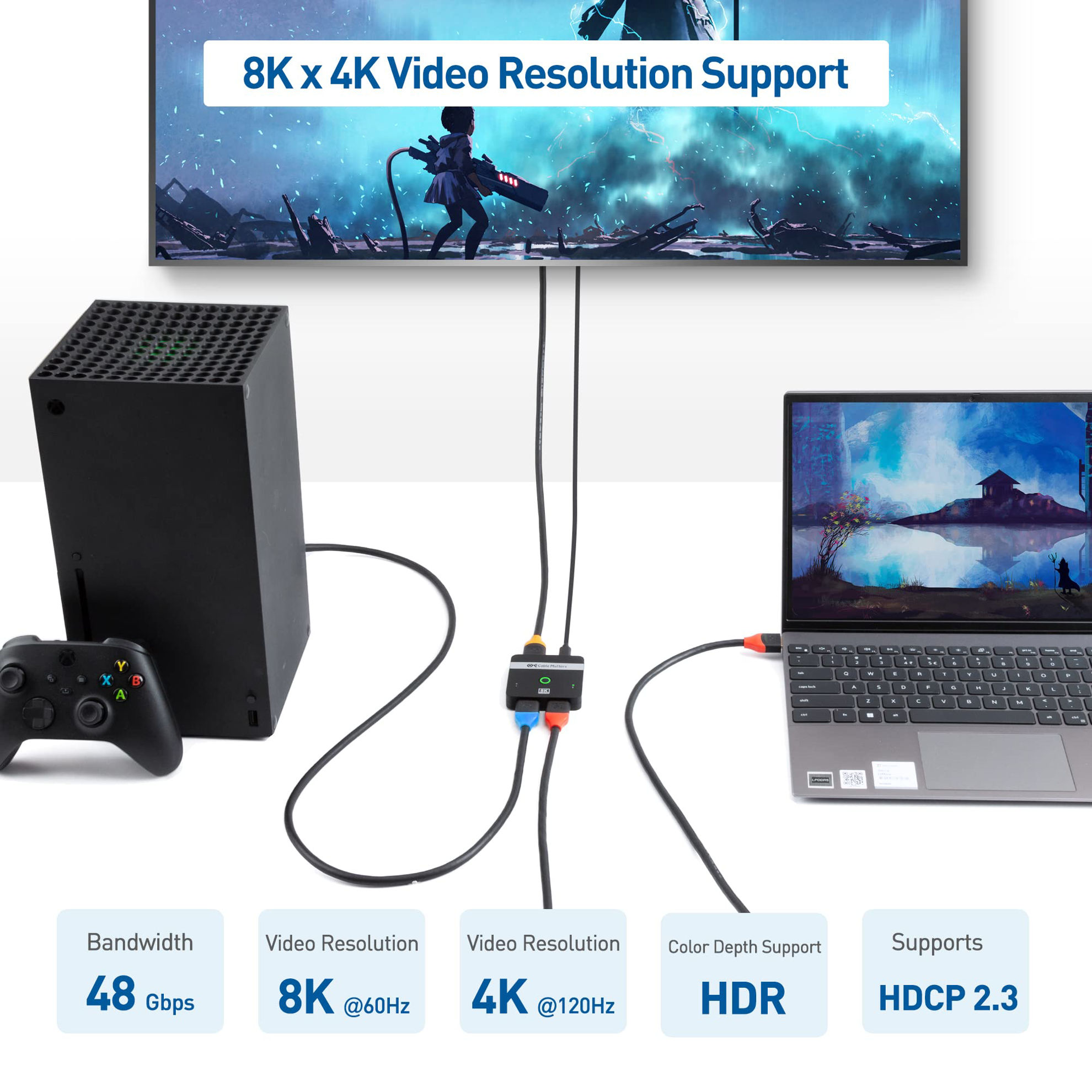 GetUSCart- Cable Matters 48Gbps 2-Port 8K HDMI 2.1 Switch 4k 120hz / 8k 60hz, 2-Port 4k 120hz ...