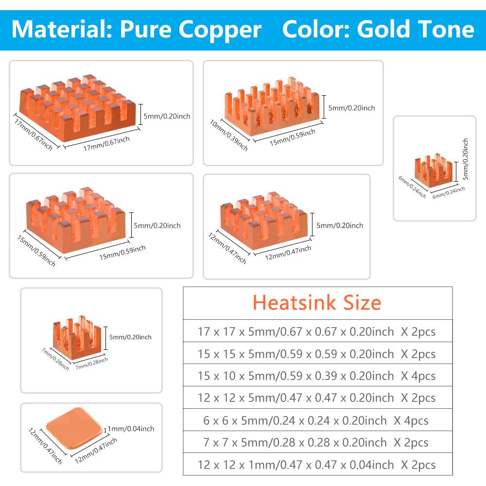 GetUSCart- GeeekPi 18PCS Pure Copper Heatsinks for Raspberry Pi 5/ Pi ...