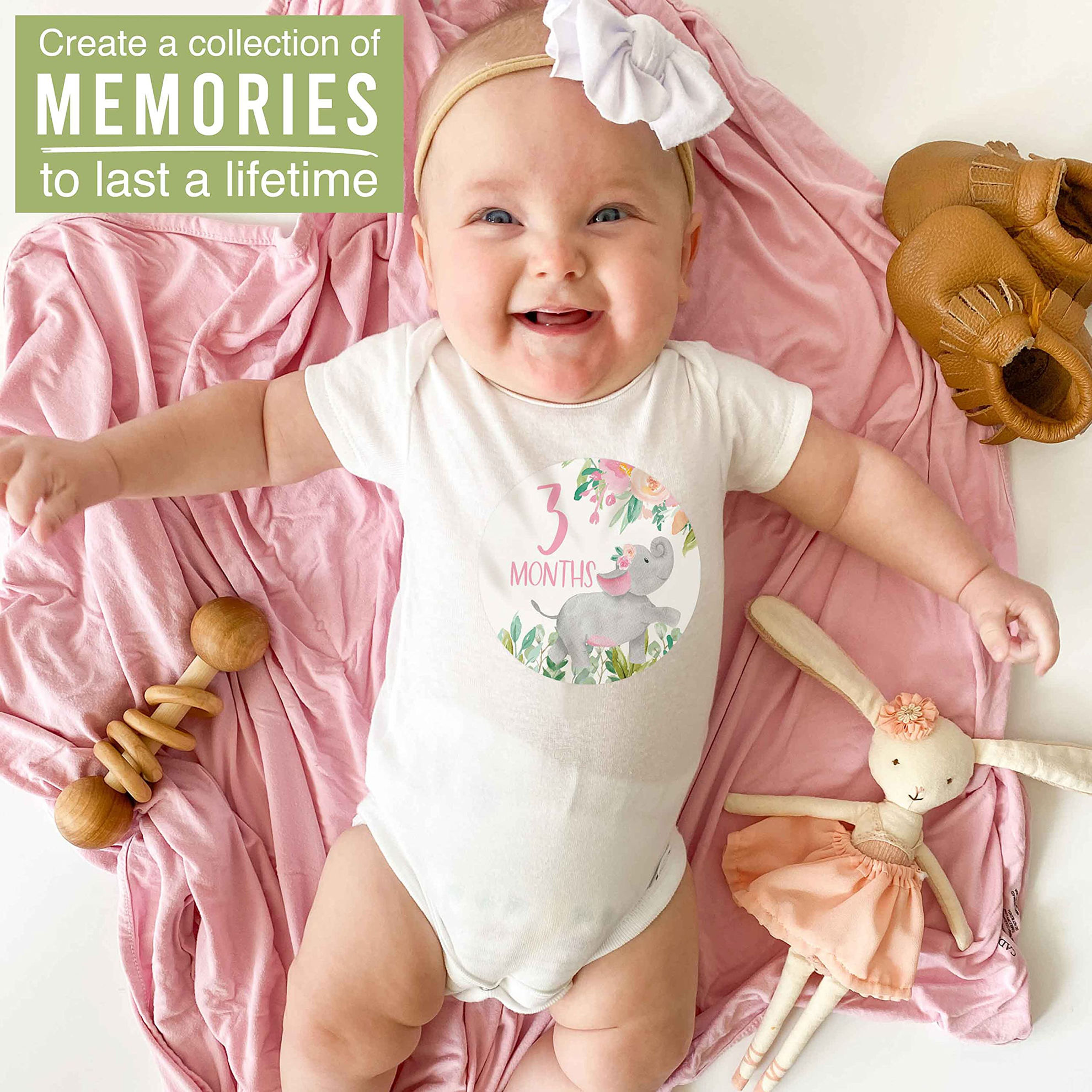 GetUSCart- 20 Monthly Baby Milestone Stickers Girl - Elephant Baby ...