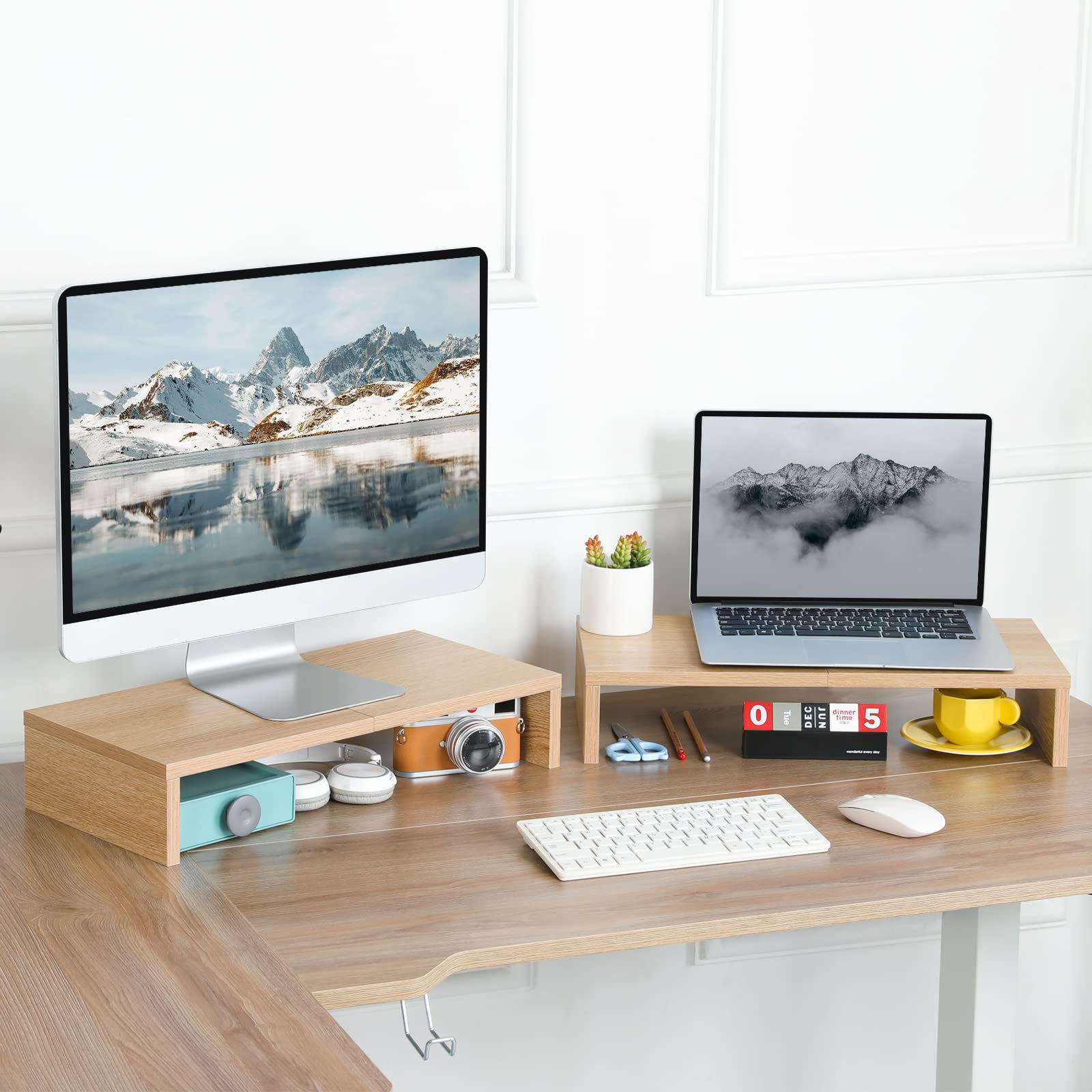GetUSCart- TEAMIX 2 Pack Monitor Stand Riser-20 inch, Wood Monitor ...