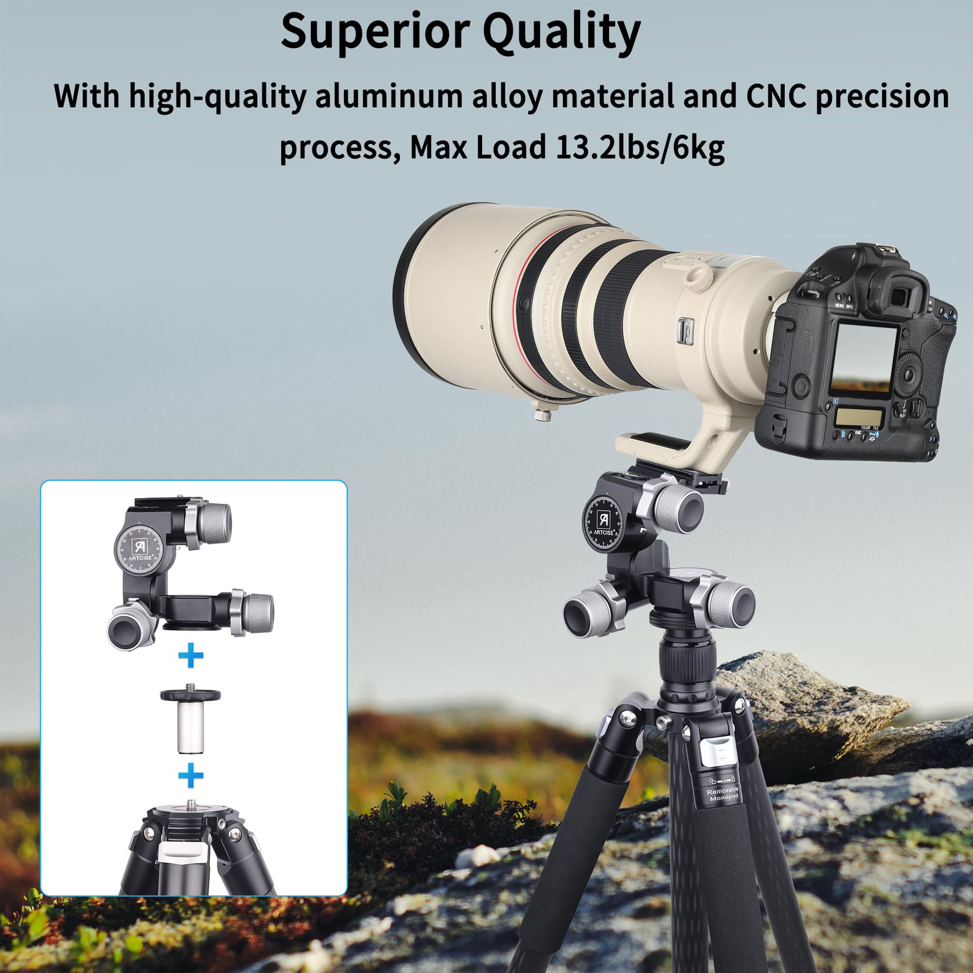 GetUSCart- ARTCISE 3-Way Geared Tripod Head with Arca Type QR Plate ...