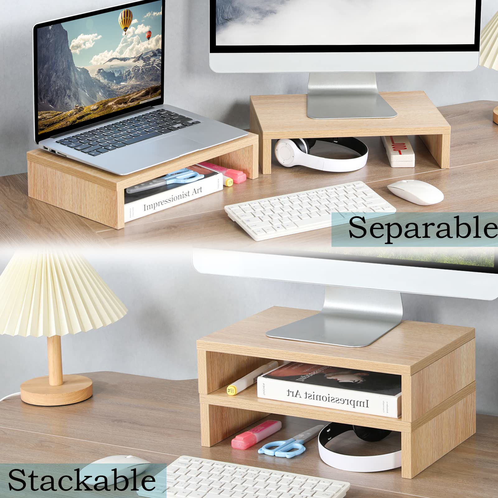 GetUSCart- TEAMIX Wood Monitor Stand Riser-2 Pack,Maple Adjustable ...