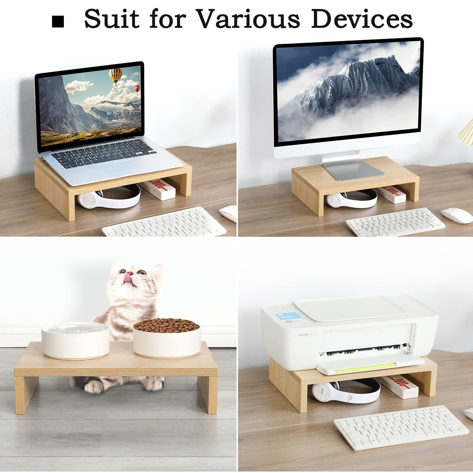 GetUSCart- TEAMIX Wood Monitor Stand Riser-2 Pack,Maple Adjustable ...