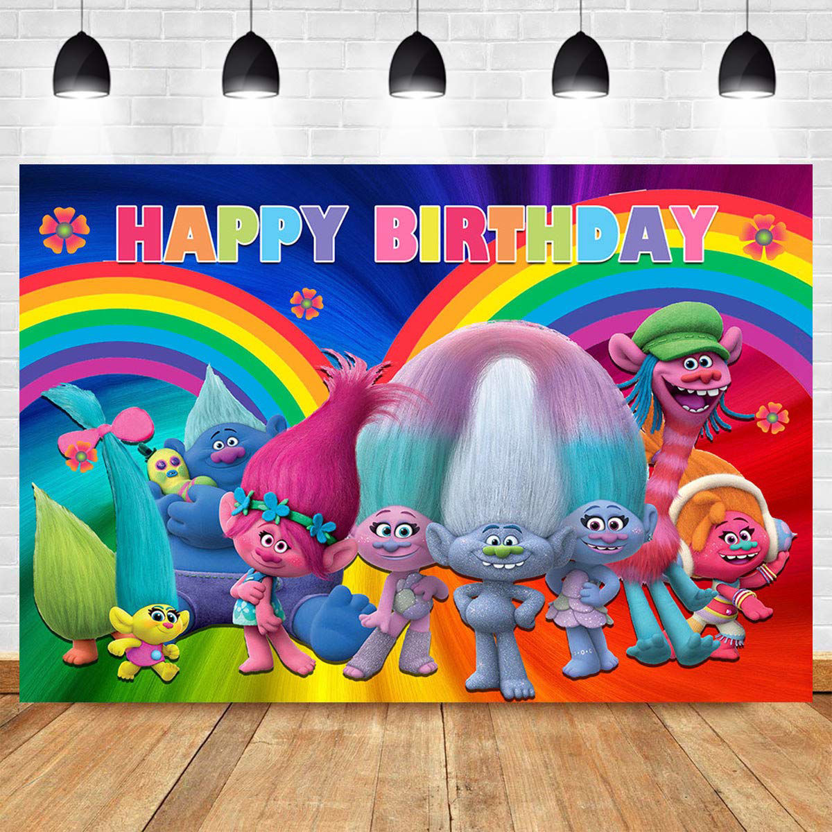 GetUSCart- Colorful Rainbow Themed Trolls Poppy Photography Backdrop ...