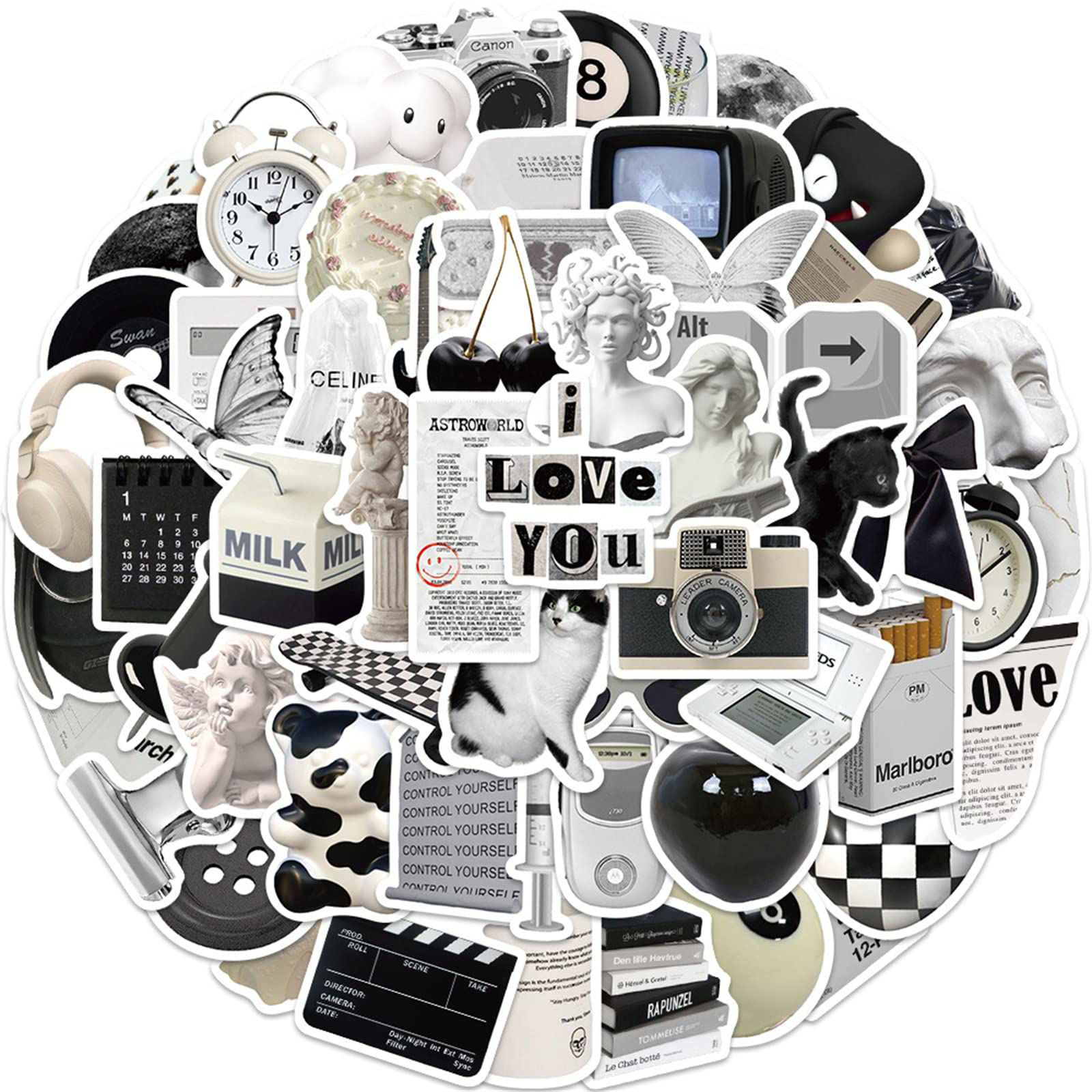 GetUSCart- Aesthetic Stickers Black and White Stickers Pack 60PCS, Y2K ...