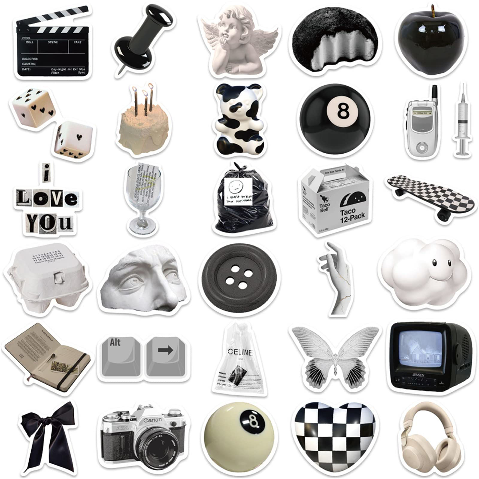 GetUSCart- Aesthetic Stickers Black and White Stickers Pack 60PCS, Y2K ...