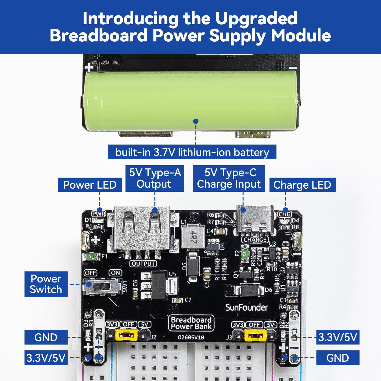 GetUSCart- SunFounder BreadVolt Breadboard Power Supply Module Built-in ...