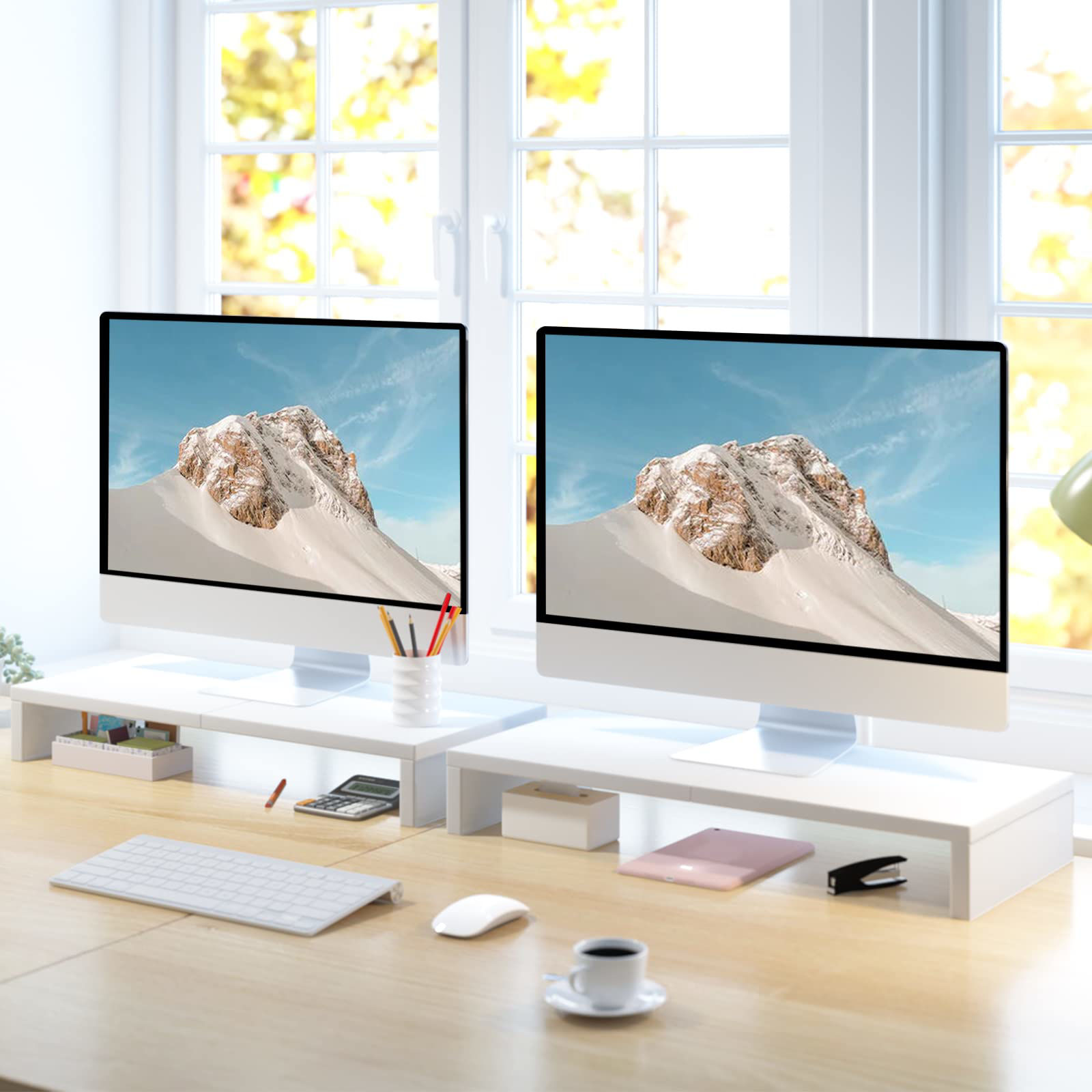 GetUSCart- TEAMIX 2 Pack White Monitor Stand Riser-20 inch, Wood ...