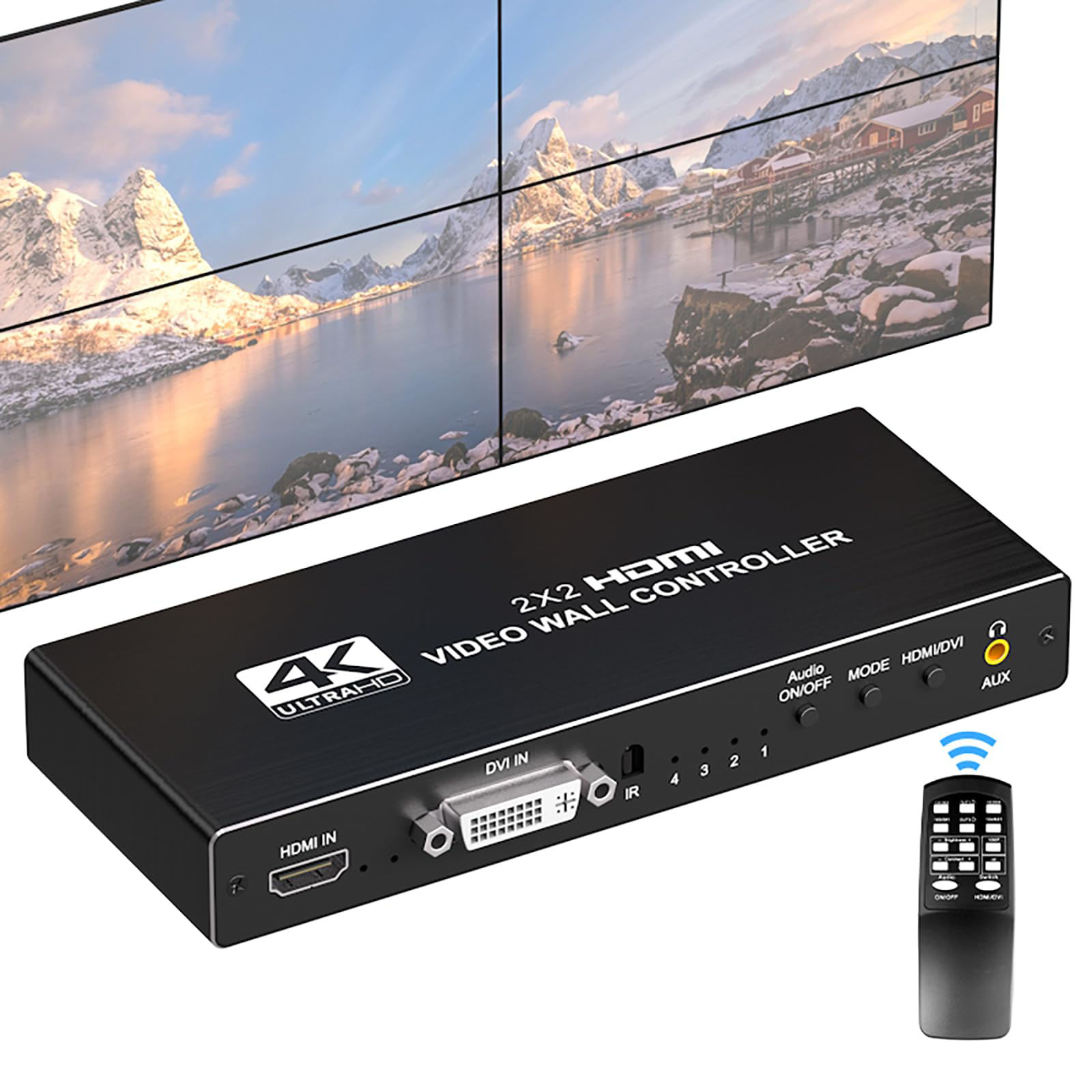 GetUSCart- Video Wall Controller 2x2 4k, HDMI TV Video Wall Processor，4 ...