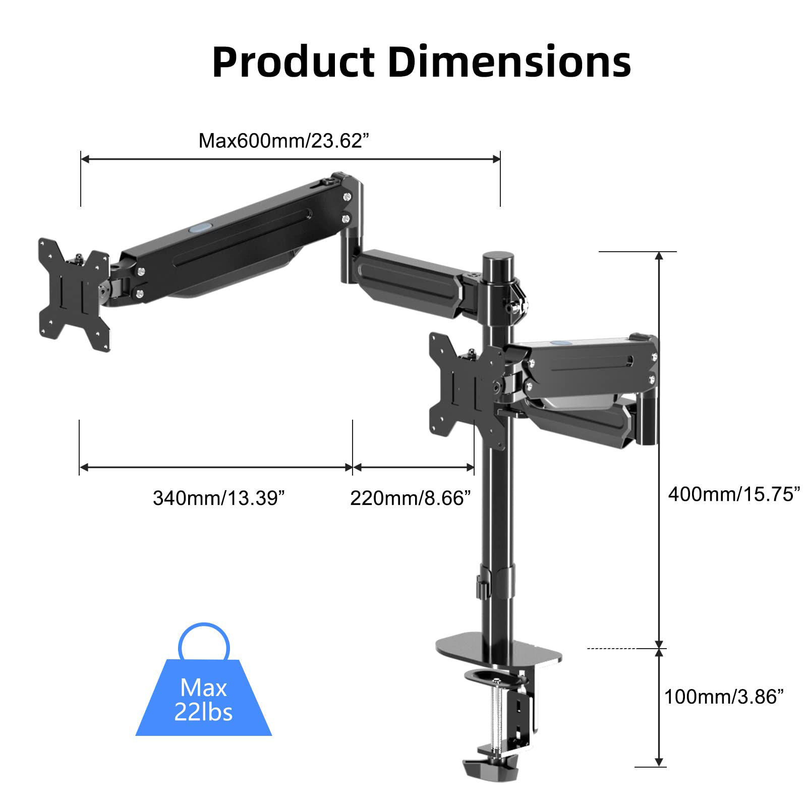 GetUSCart- Pholiten Dual Monitor Stand, Monitor Mounts for 2 Monitors ...