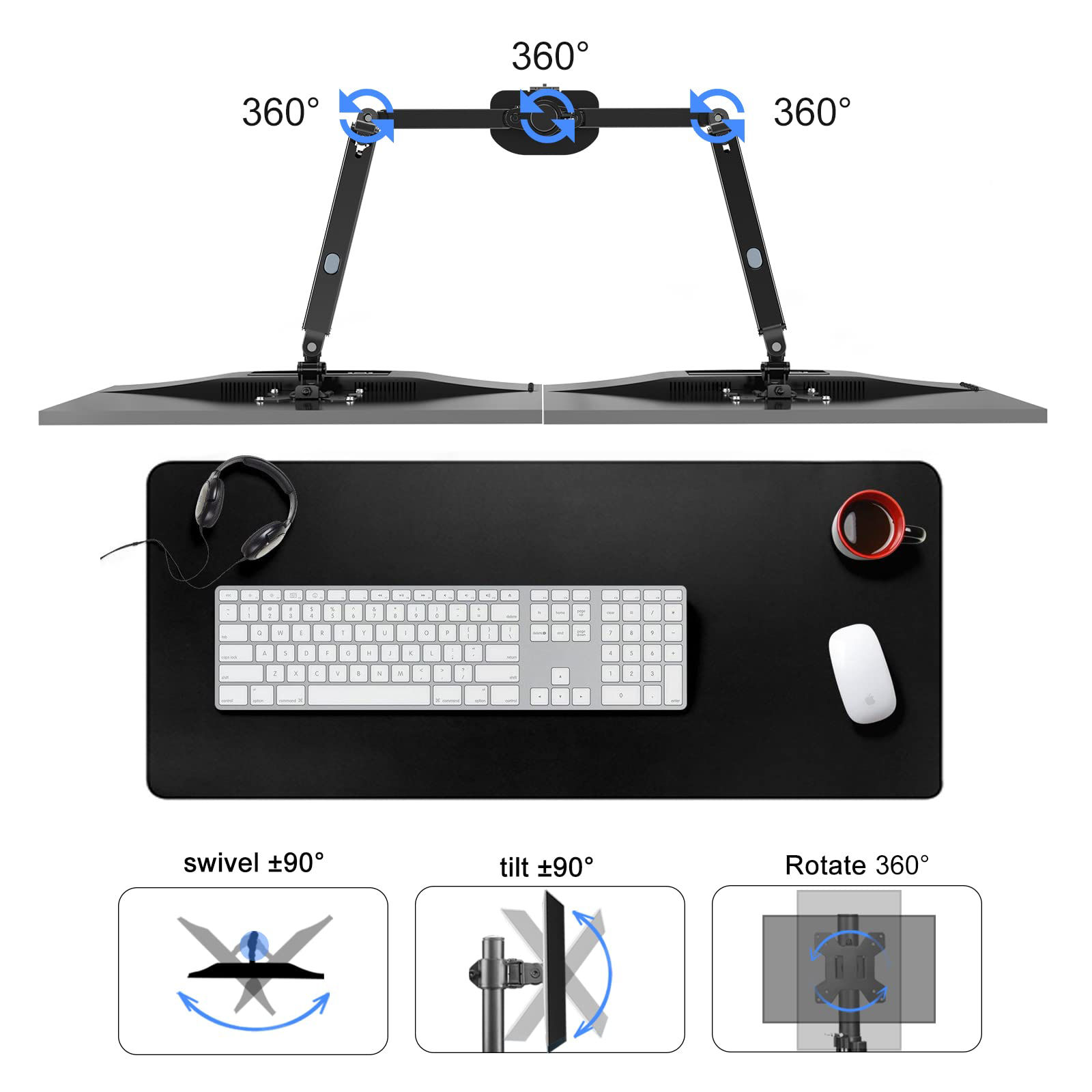 GetUSCart- Pholiten Dual Monitor Stand, Monitor Mounts for 2 Monitors ...