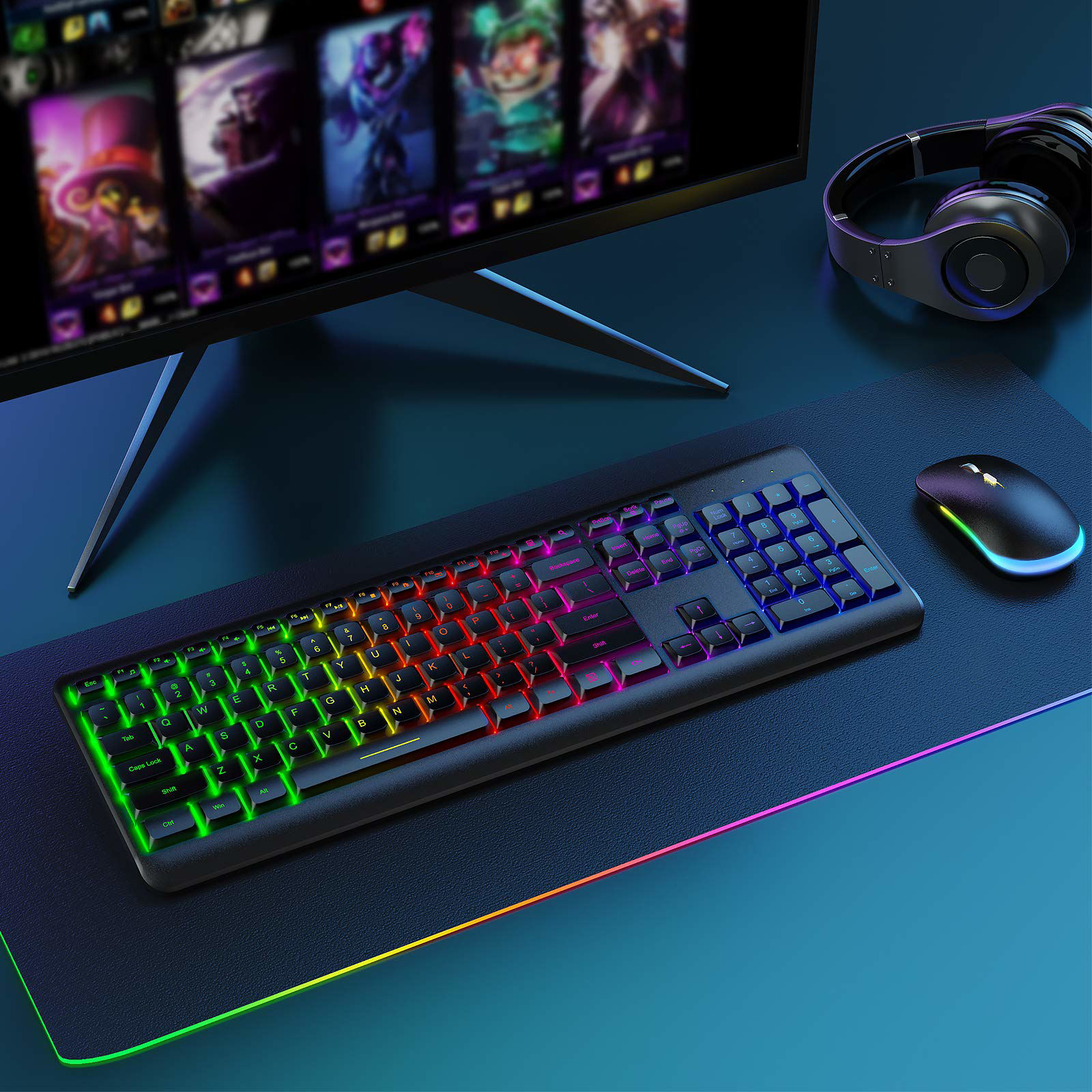 Getuscart Wireless Keyboard And Mouse Backlit Rechargeable Keyboard Mice Combo Full Size Usb