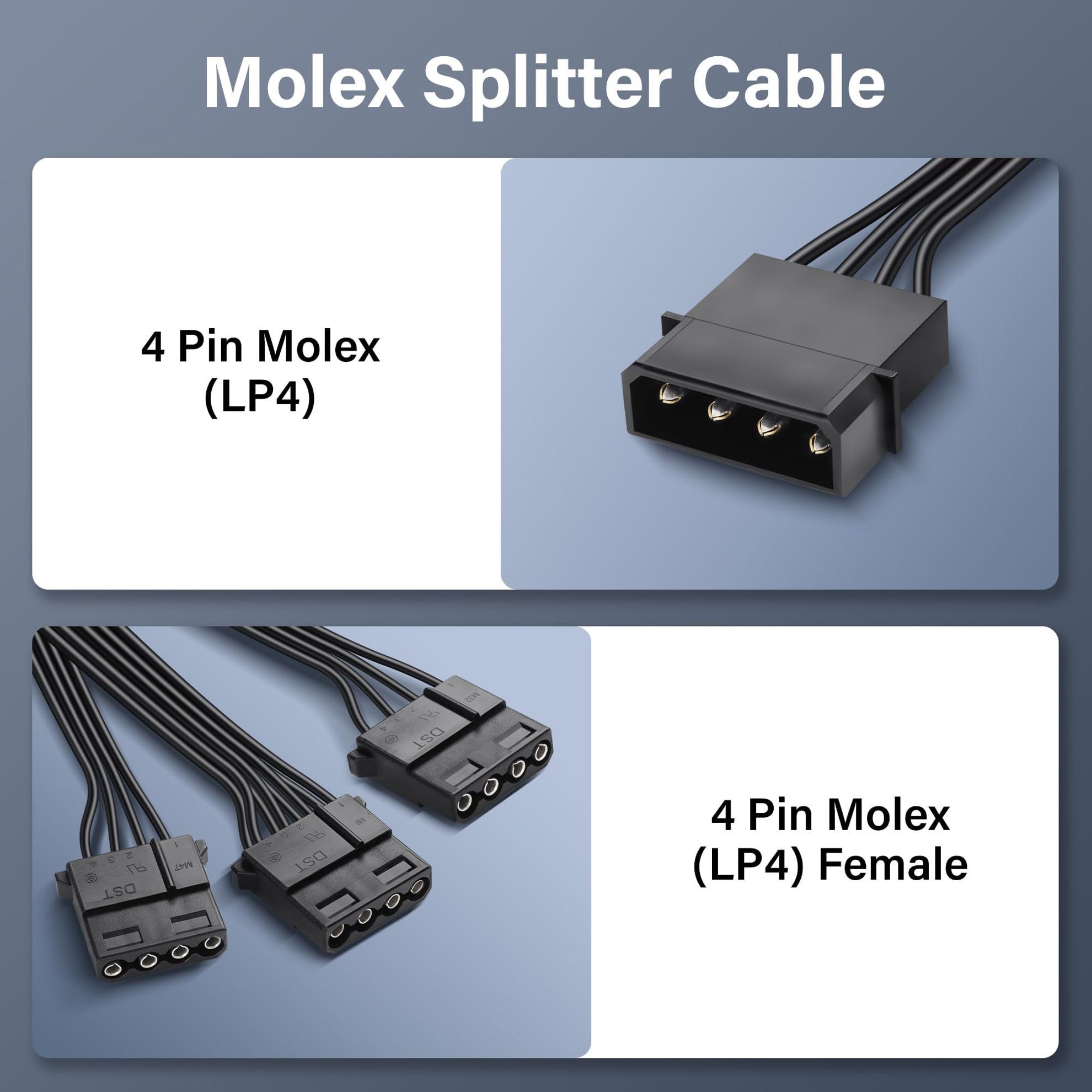 GetUSCart- GINTOOYUN Molex Splitter Power Cable LP4 4-Pin Male to 3 x 4 ...