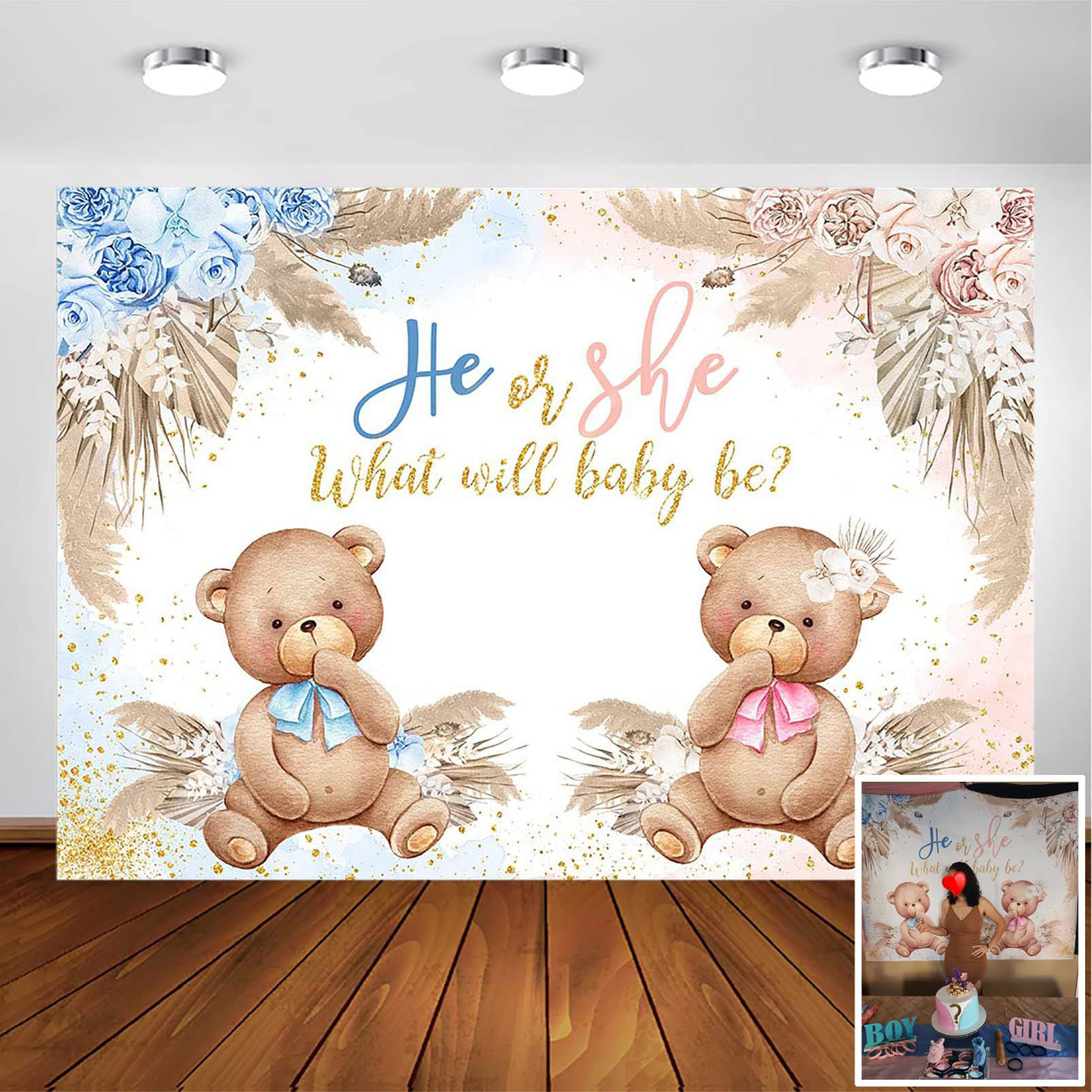 GetUSCart- Avezano Boho Bear Gender Reveal Backdrop He or She Party ...