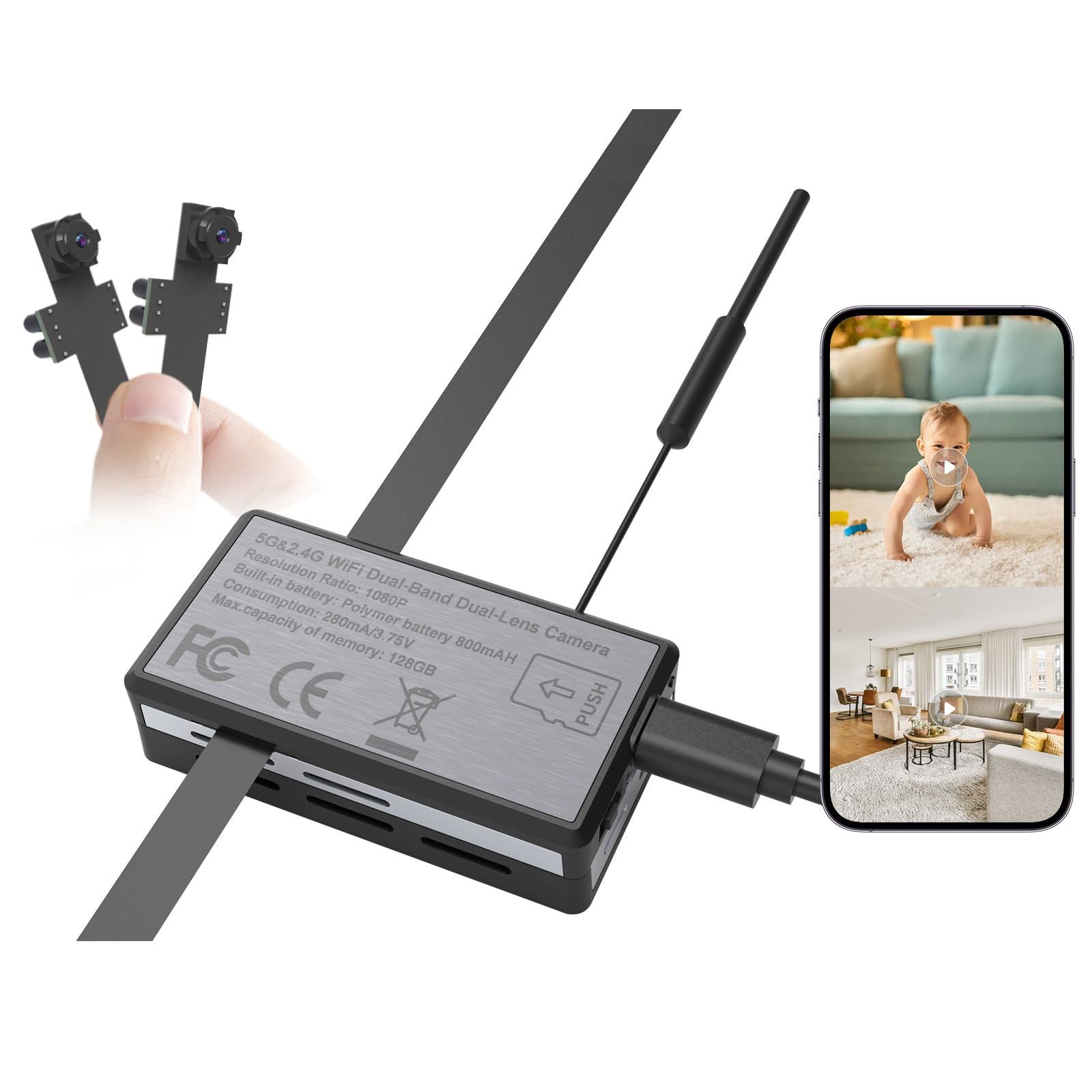 GetUSCart- Spy Camera WiFi Mini Hidden Camera 1080P Dual Lens DIY ...