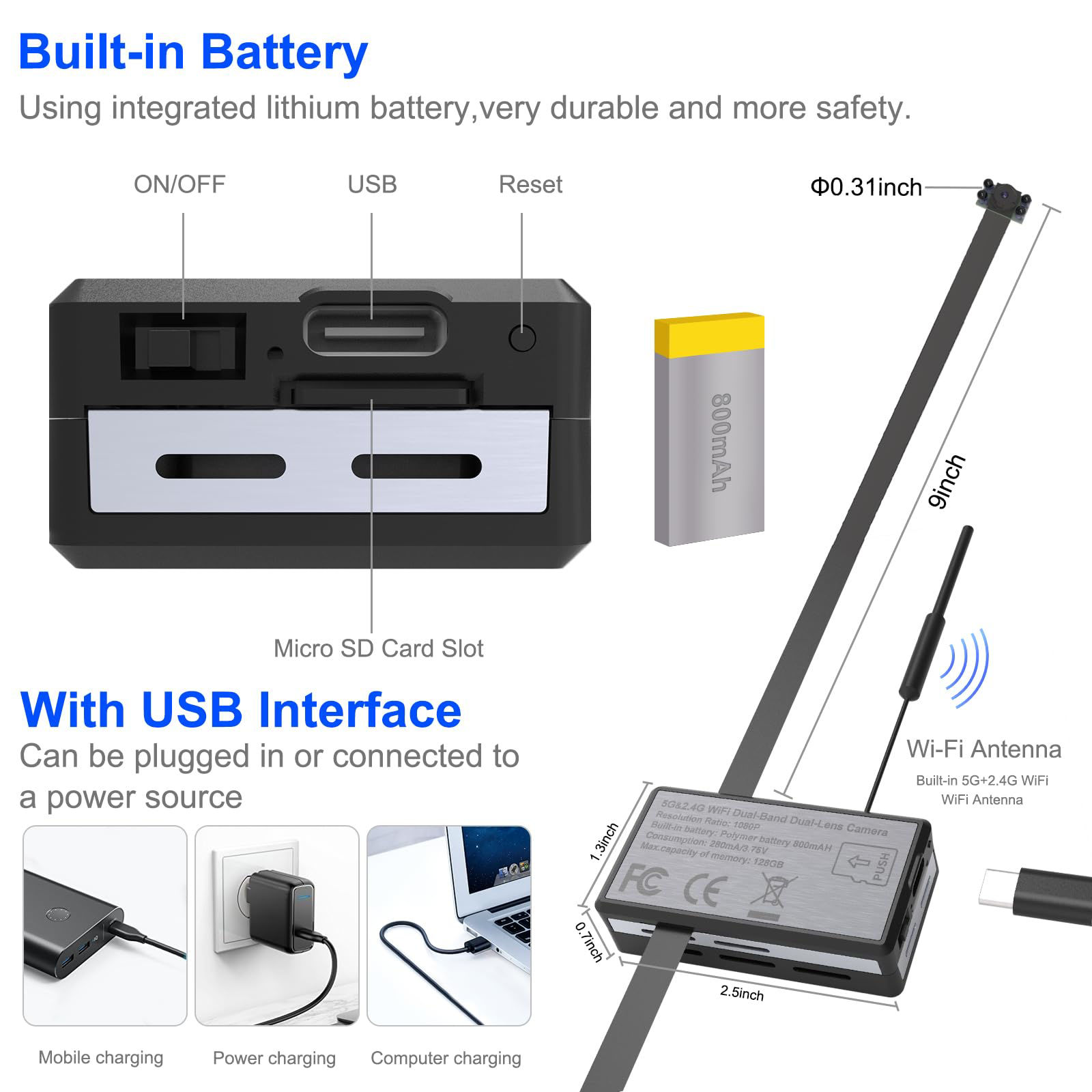 GetUSCart- Spy Camera WiFi Mini Hidden Camera 1080P Dual Lens DIY ...