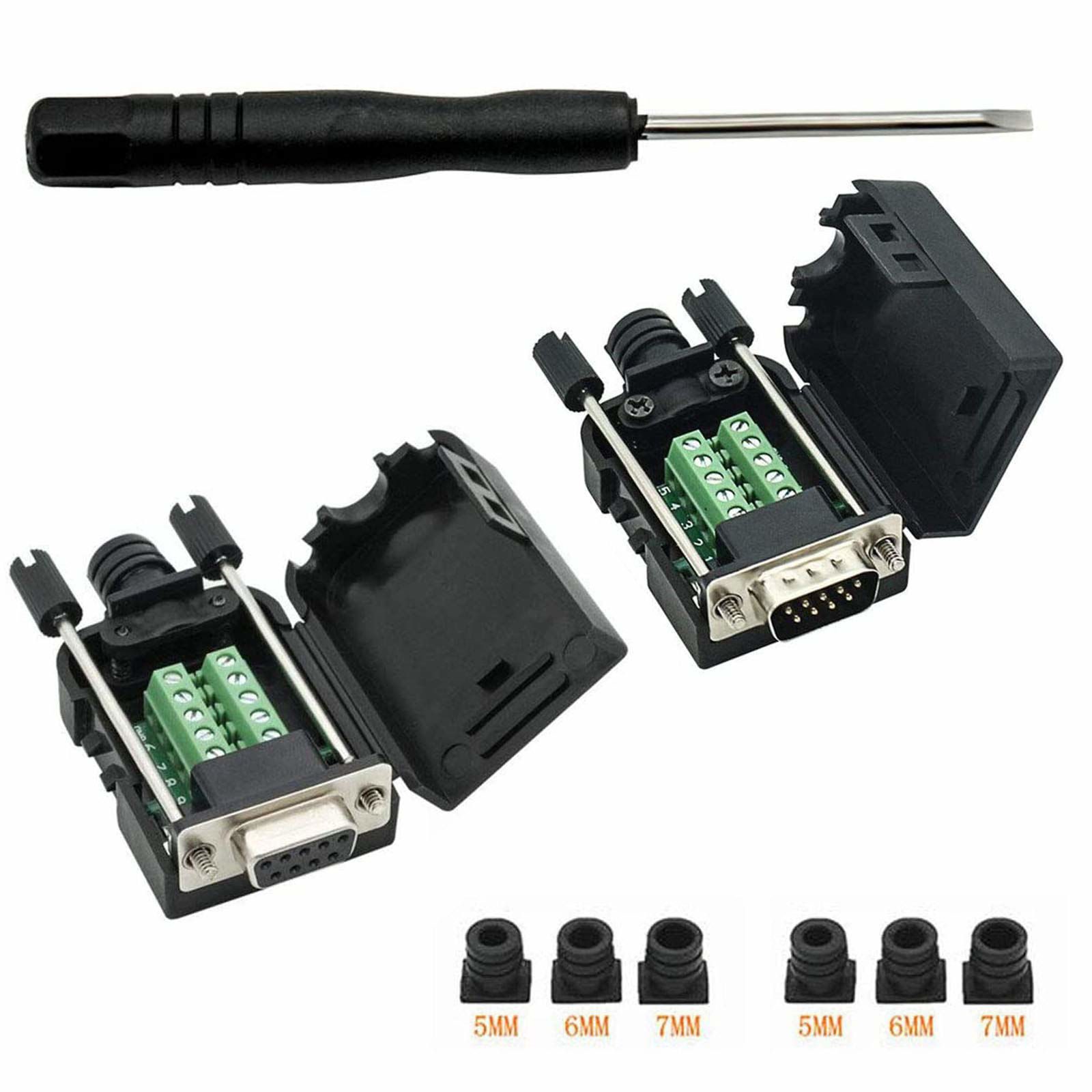 GetUSCart- YIOVVOM DB9 Breakout Connector to Wiring Terminal RS232 D-SUB Female and Male Serial ...