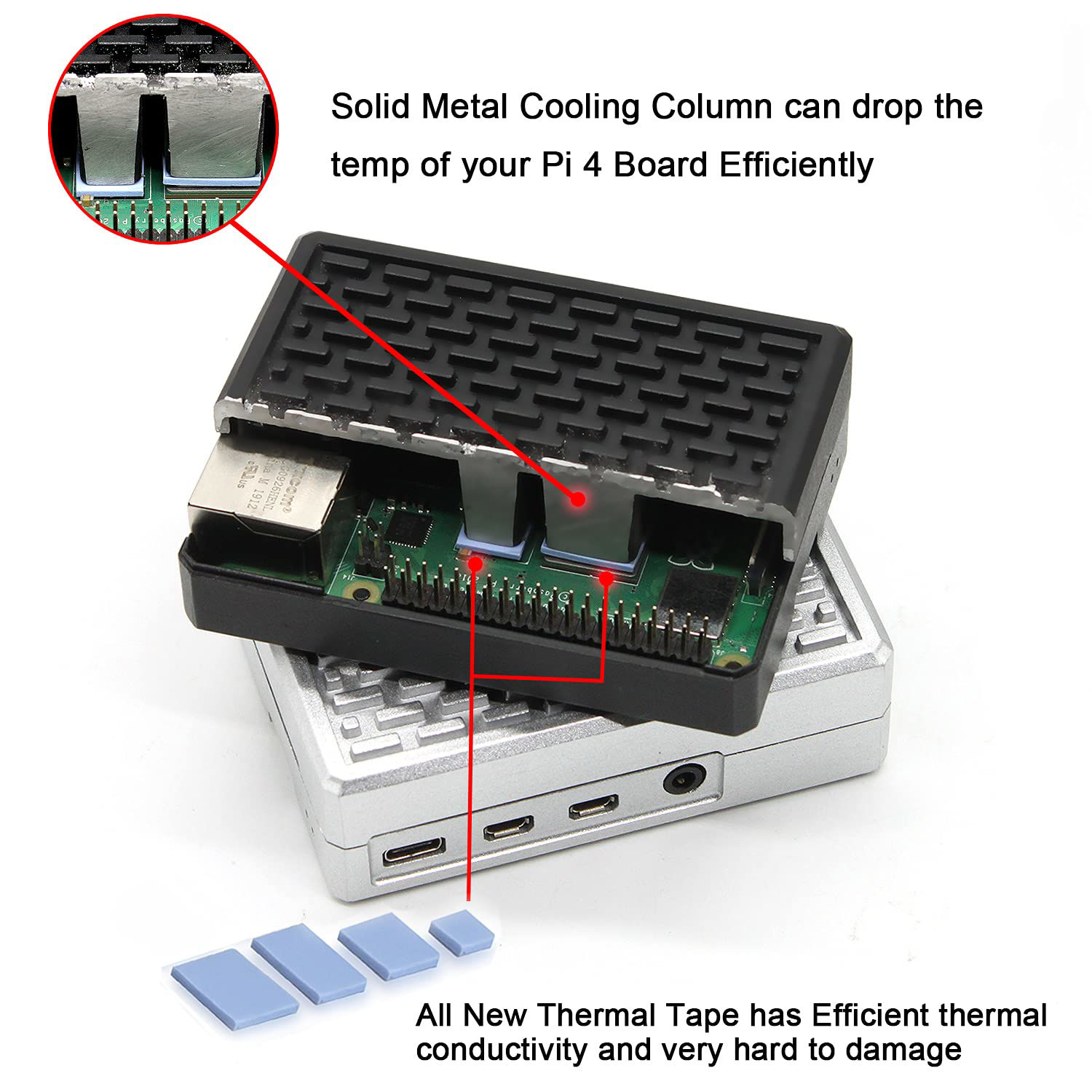 GetUSCart- Raspberry Pi 4 Case, iUniker Aluminiun Raspberry Pi Case Passive Pi 4 Case Heatsink ...