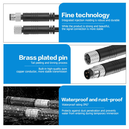 GetUSCart- YACSEJAO 2 Pair M8 3 Pin Serial Cable 2 Male+2 Female M8 ...