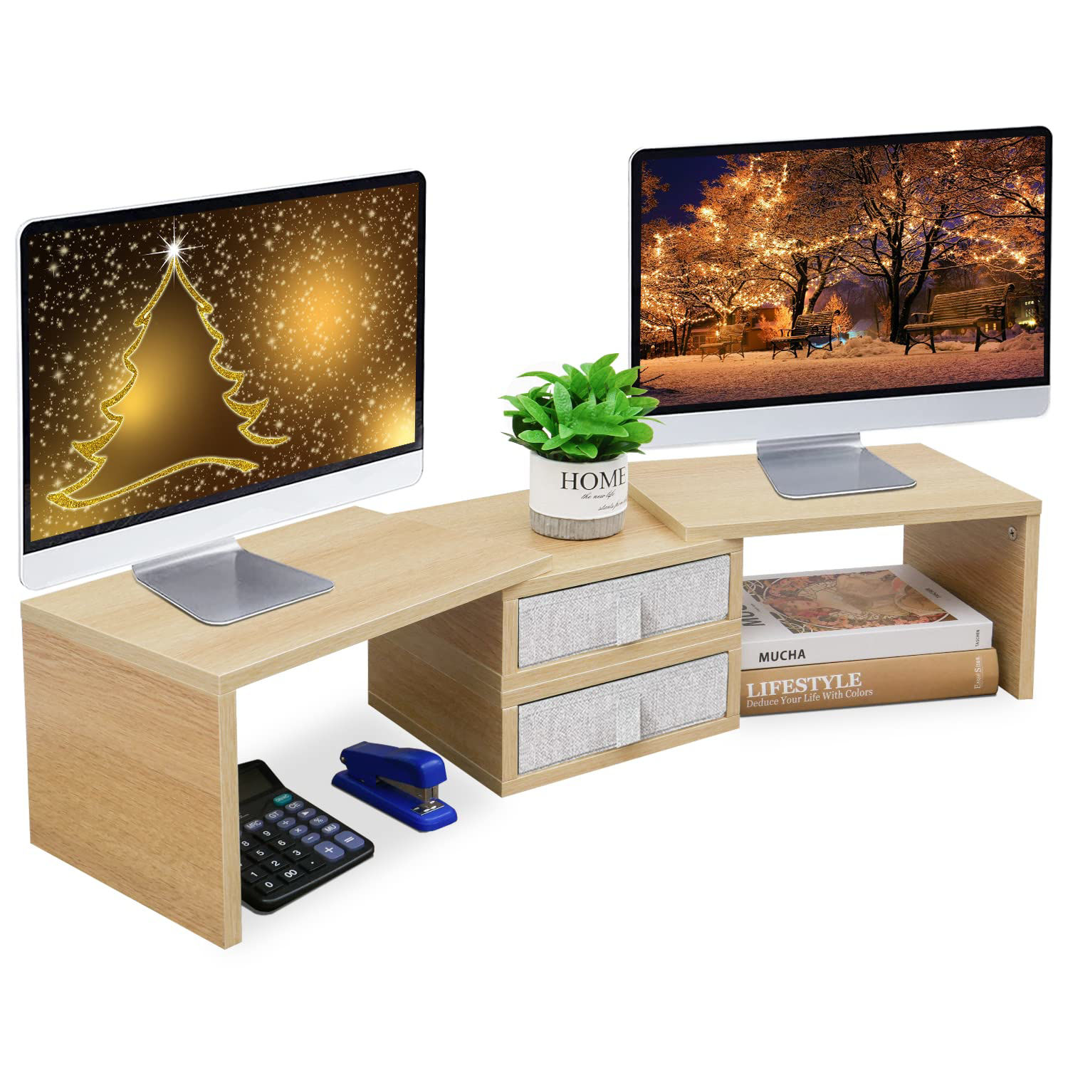 GetUSCart- TEAMIX 42 inch Dual Monitor Stand Riser with 2 Drawers ...