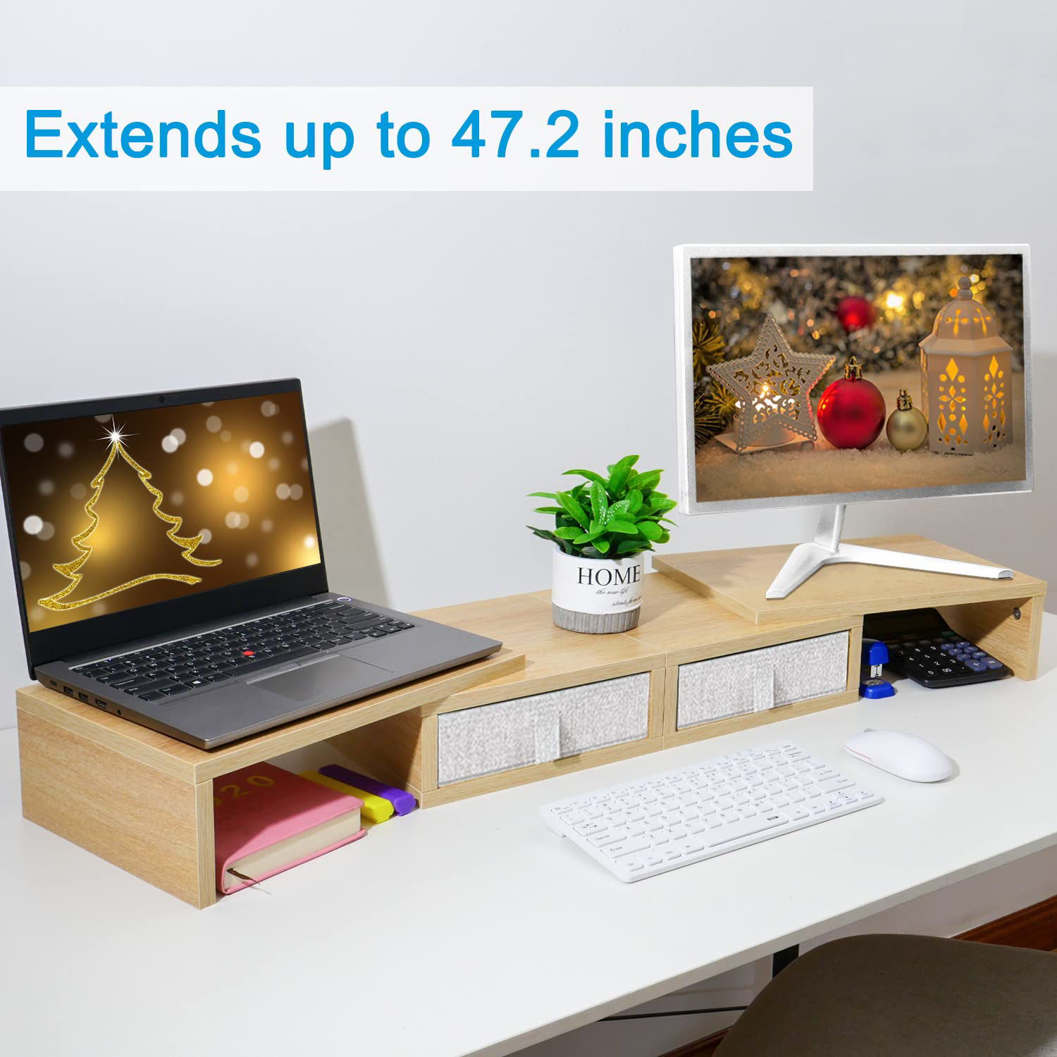 GetUSCart- TEAMIX 42 inch Dual Monitor Stand Riser with 2 Drawers ...