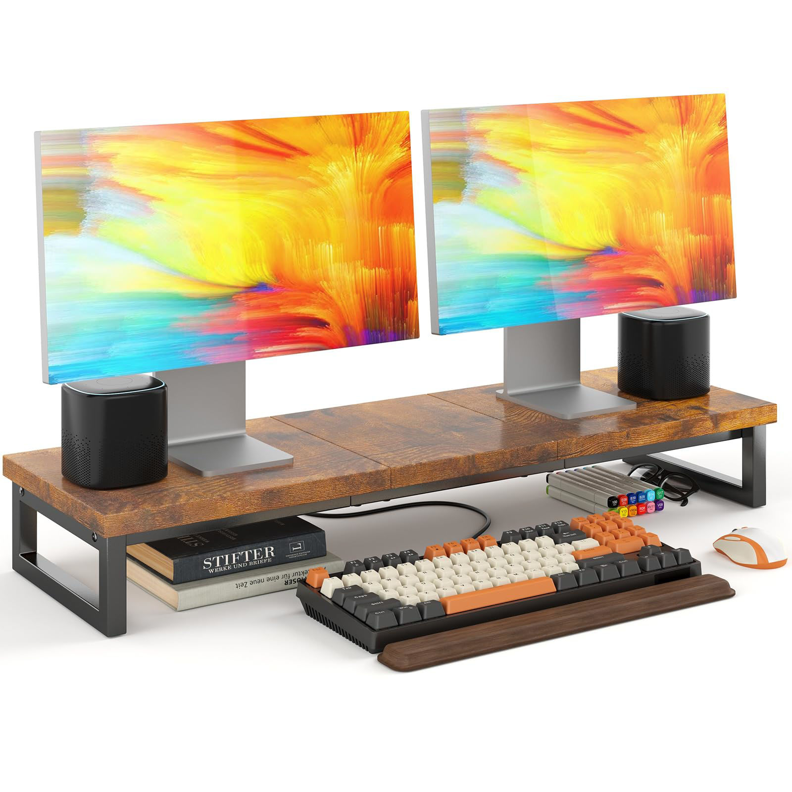 GetUSCart- CAIYUN Dual Monitor Stand Riser, Monitors Riser for Desk ...