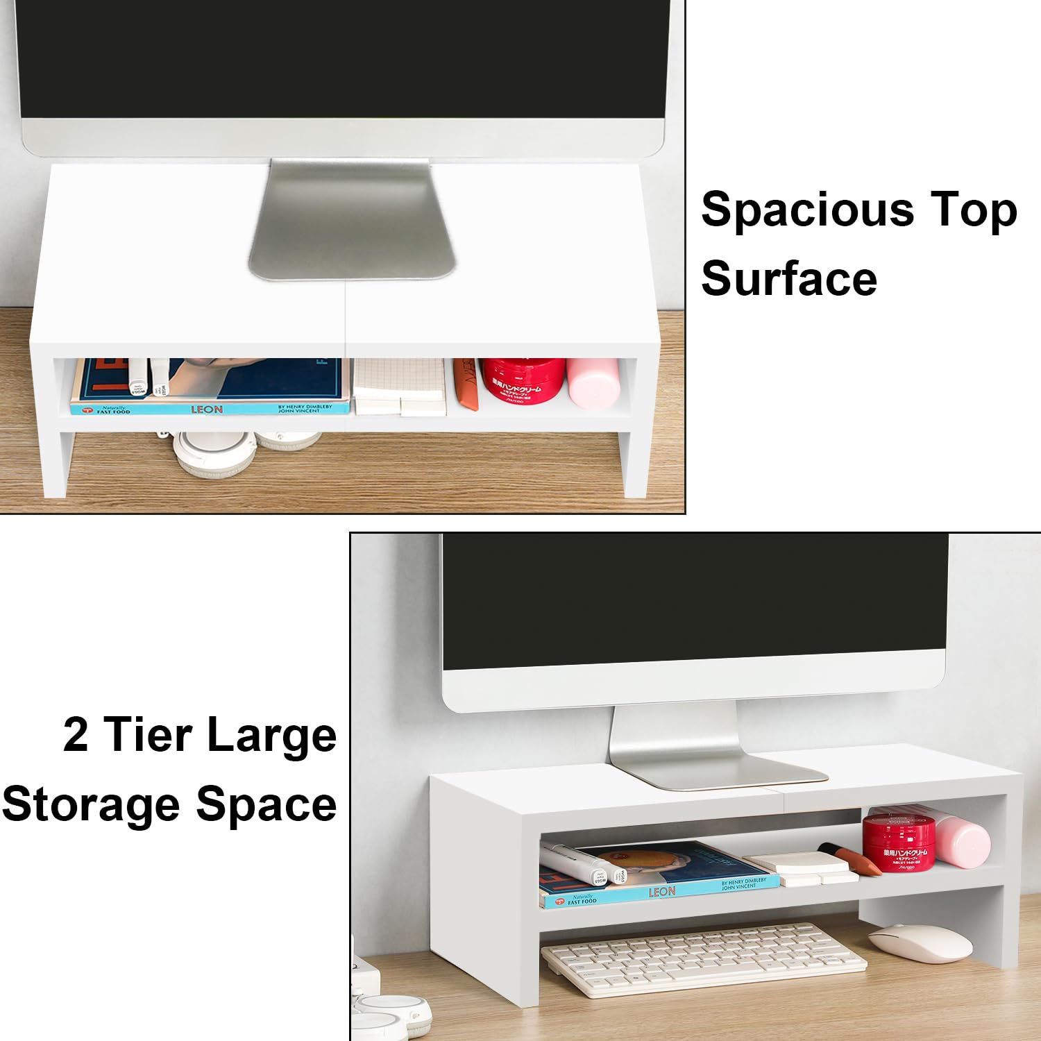 GetUSCart- TEAMIX Wooden Monitor Stand Riser-2 Tier White Laptop Stand ...