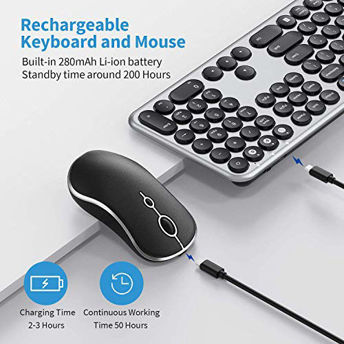 GetUSCart- Multi-Device Bluetooth Keyboard and Mouse, Full-Size Ergonomic 2.4G Wireless ...