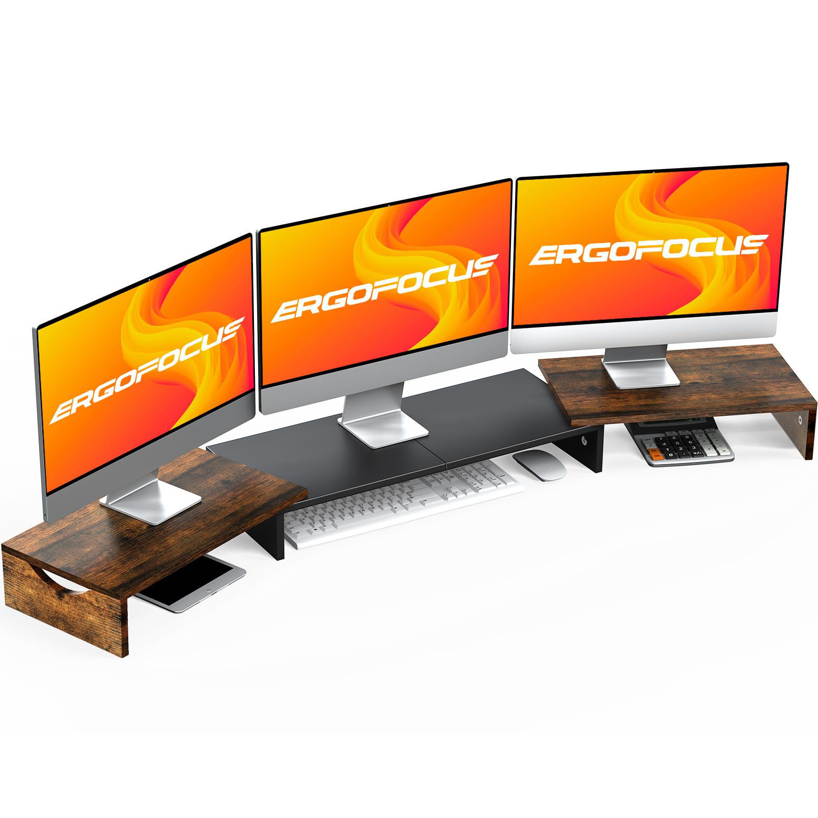GetUSCart- Ergofocus Triple Monitor Stand Riser, Extra Long Monitor ...