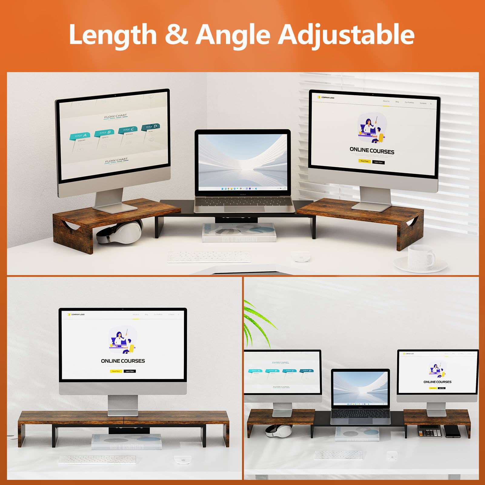 GetUSCart- Ergofocus Triple Monitor Stand Riser, Extra Long Monitor ...