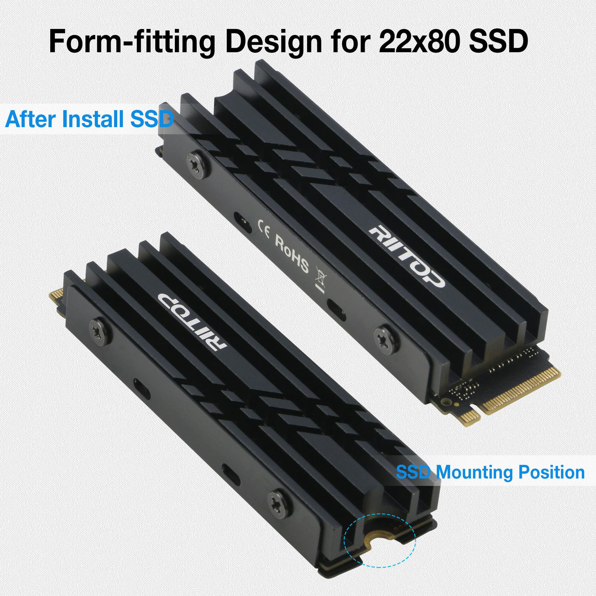 GetUSCart- M.2 SSD Heatsink, RIITOP NVMe Cooler for M2 NVMe or SATA-Based 2280 SSD