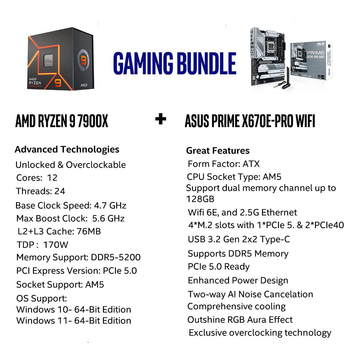GetUSCart- AMD Ryzen 9 7900X CPU Bundle with ASUS X670E-PRO WiFi ...