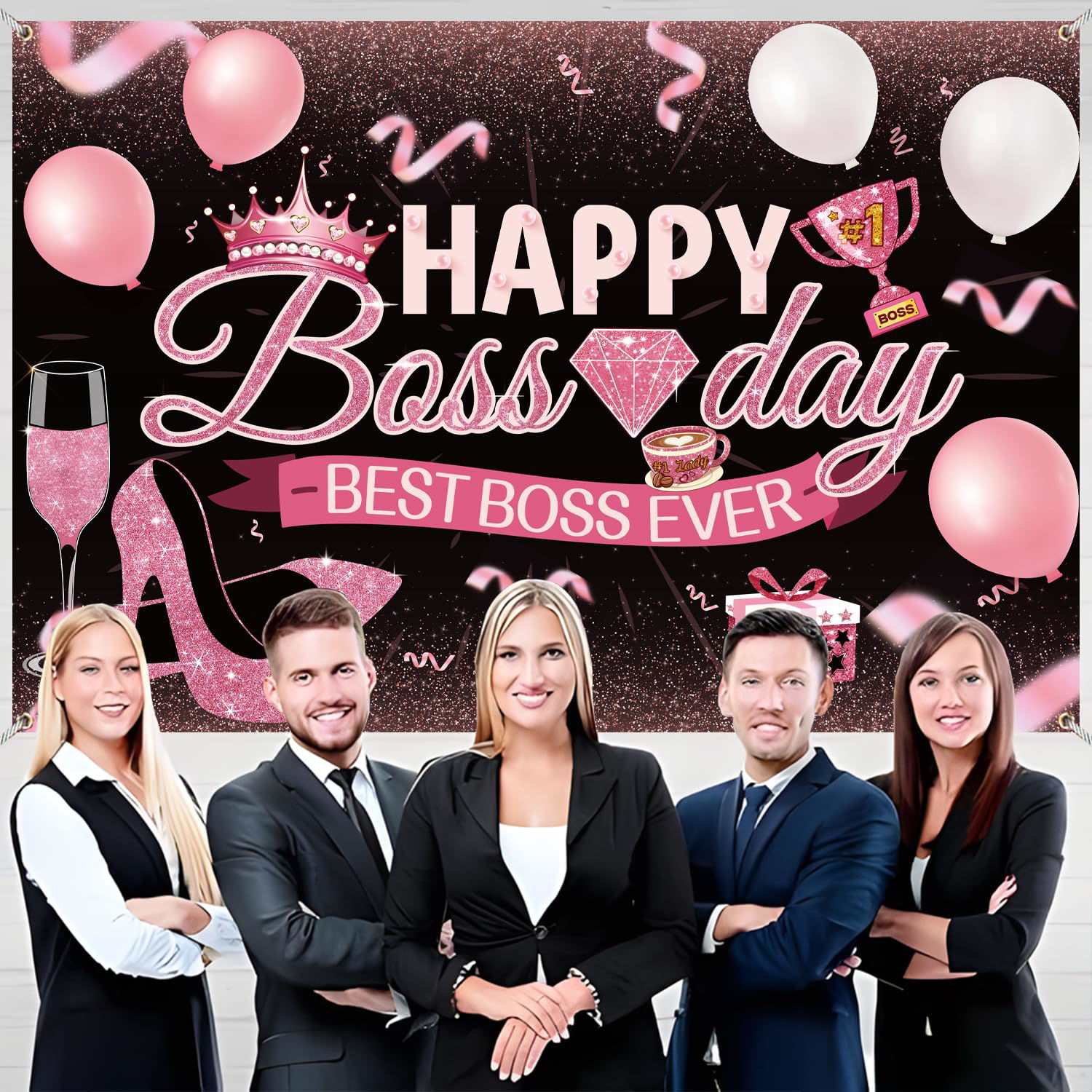GetUSCart- Boss Day Decorations Backdrop Banner Pink and Black Happy ...