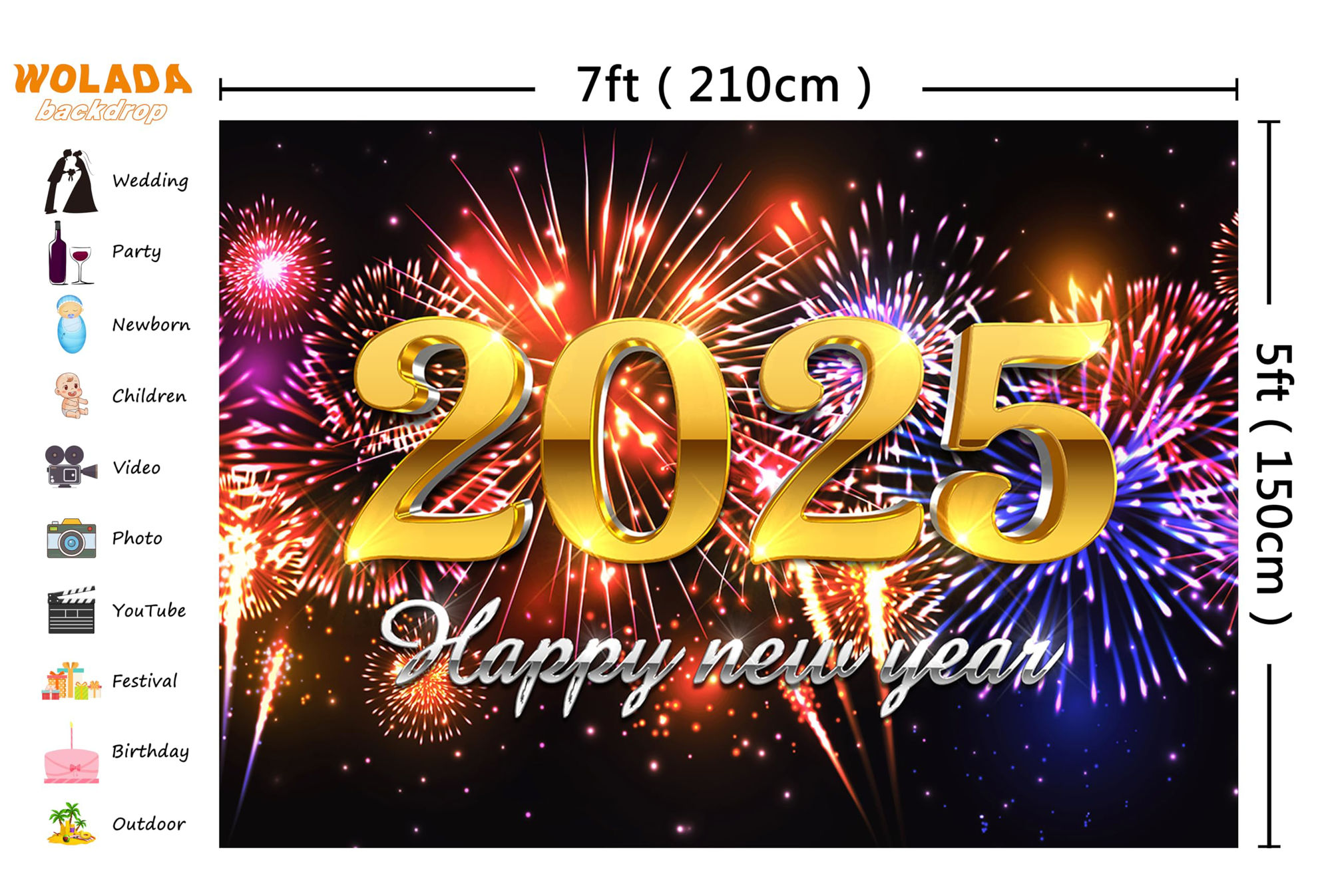 GetUSCart- WOLADA Happy New Year 2025 Backdrop New Year Backdrop Happy ...
