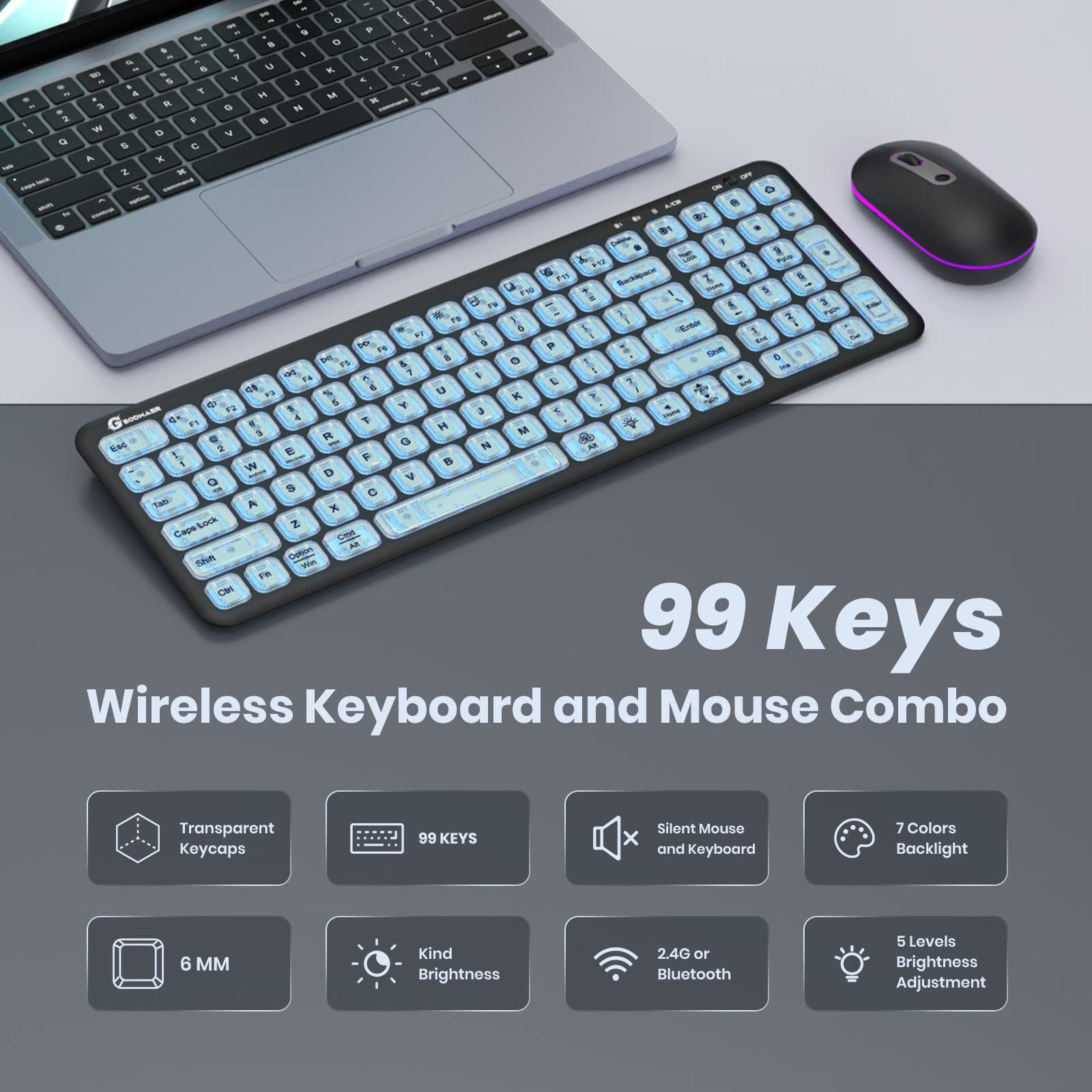 GetUSCart- GEODMAER Wireless Keyboard and Mouse with 7 Colors Backlits ...