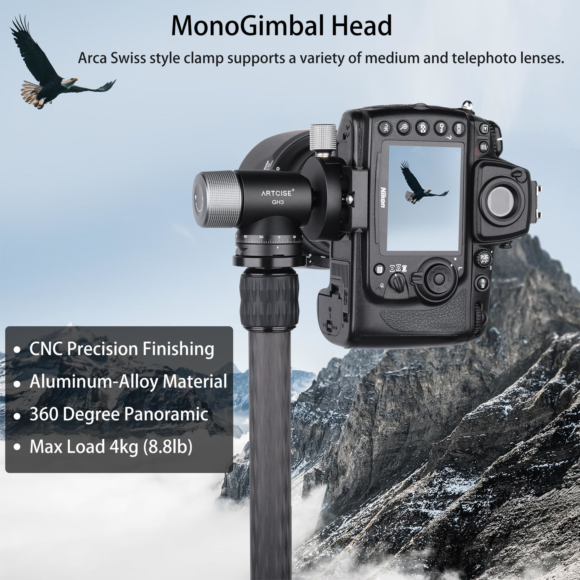 GetUSCart- ARTCISE Monopod Gimbal Head, CNC All Metal Side Saddle ...