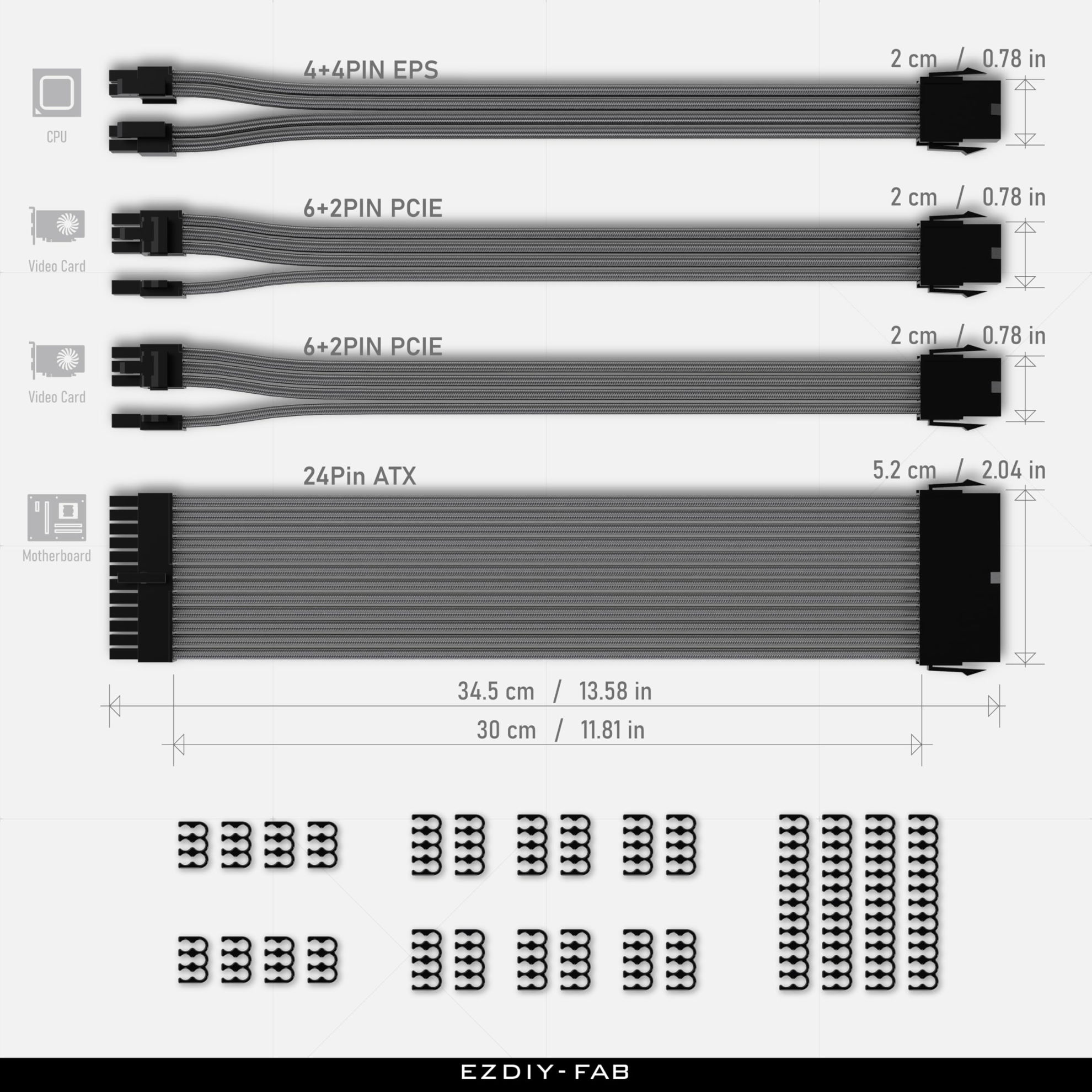 GetUSCart- EZDIY-FAB PSU Extension Cable Sleeved Custom Mod PC Power ...