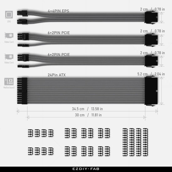 GetUSCart- EZDIY-FAB PSU Extension Cable Sleeved Custom Mod PC Power ...