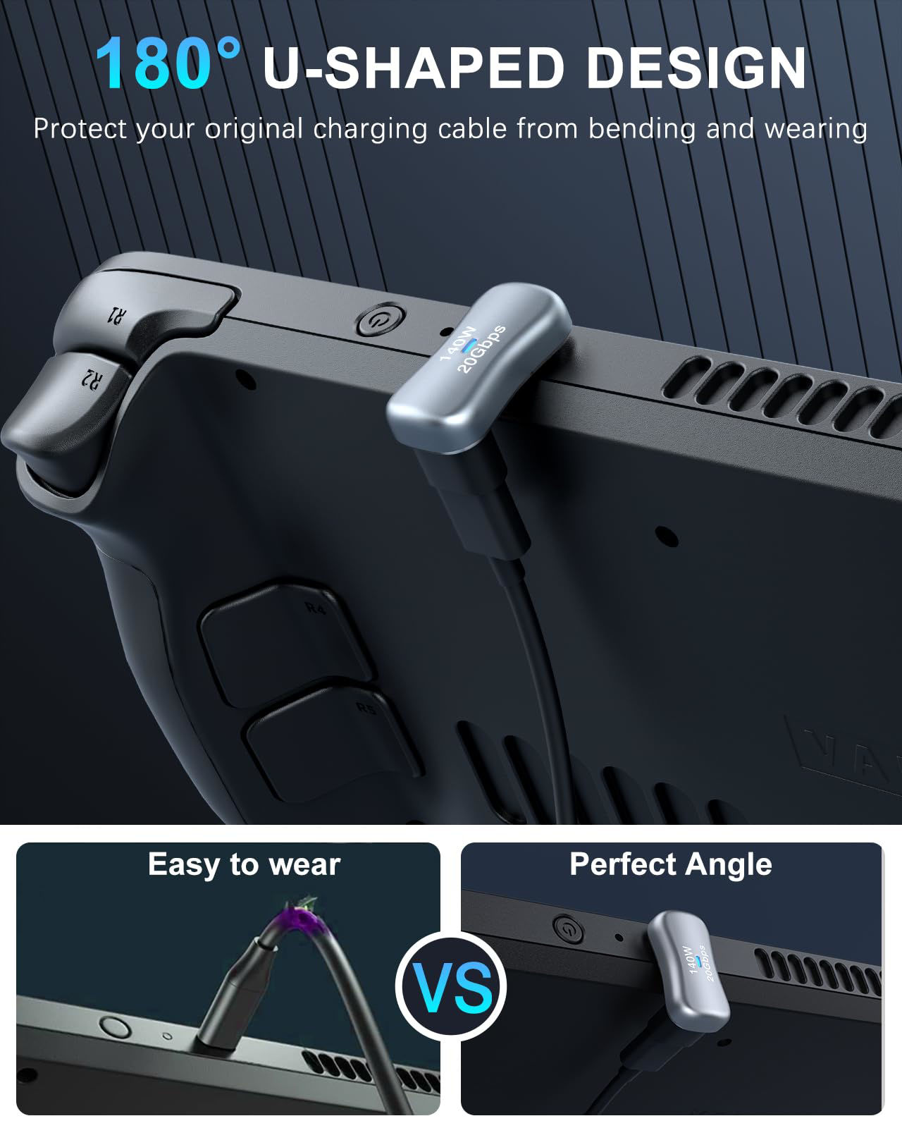 GetUSCart- MoKo 180 Degree USB C Adapter 2 Pack, U Shape USB-C Male to USB-C Female Adapter with ...