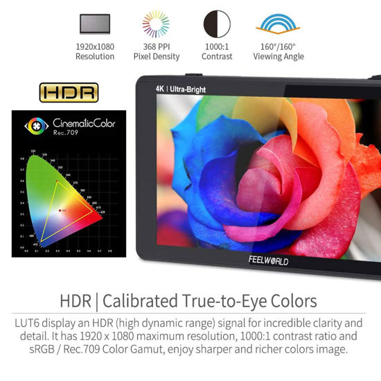 GetUSCart- FEELWORLD LUT6 6 Inch Ultra Bright 2600nits HDR/3D LUT Touch ...